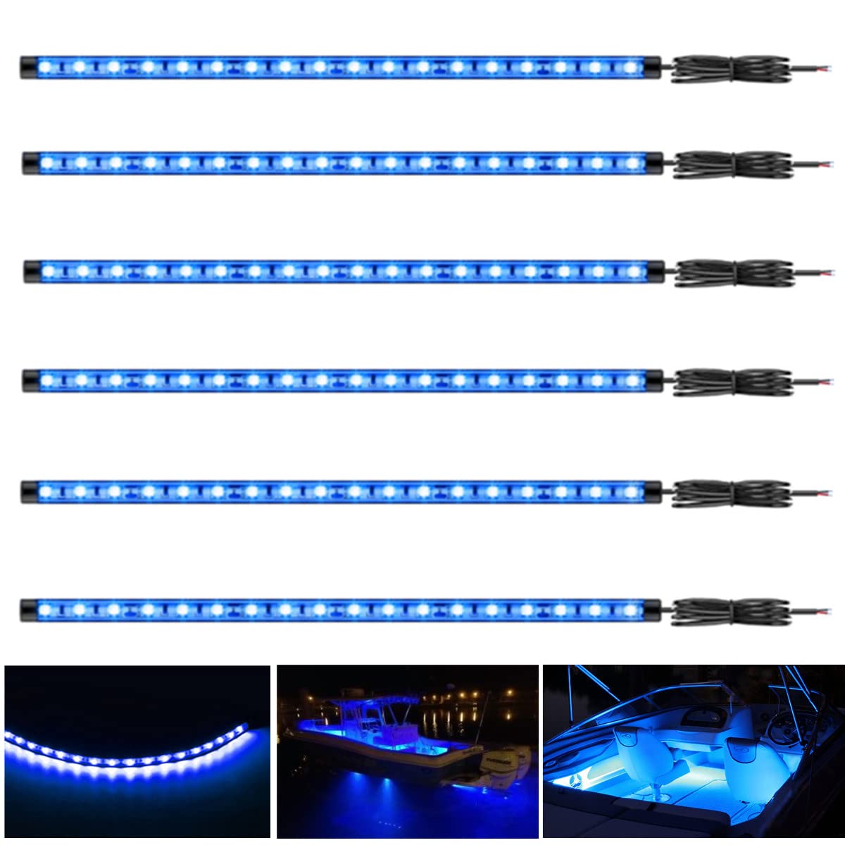 Vbakor 6 Pcs 12'' Boat Interior Lights 12V Marine Courtesy Light Strip, Super Bright 18 LEDs Boat Deck Transom Cockpit Navigation Light, Waterproof Marine Lights for Fishing Pontoon Yacht (Blue)