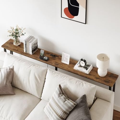 Narrow Console Table, 72.8 Inch Extra Long Entryway Table with Outlet and USB Ports, Narrow Sofa Table for Living Room Hallway Foyer, Rustic Brown