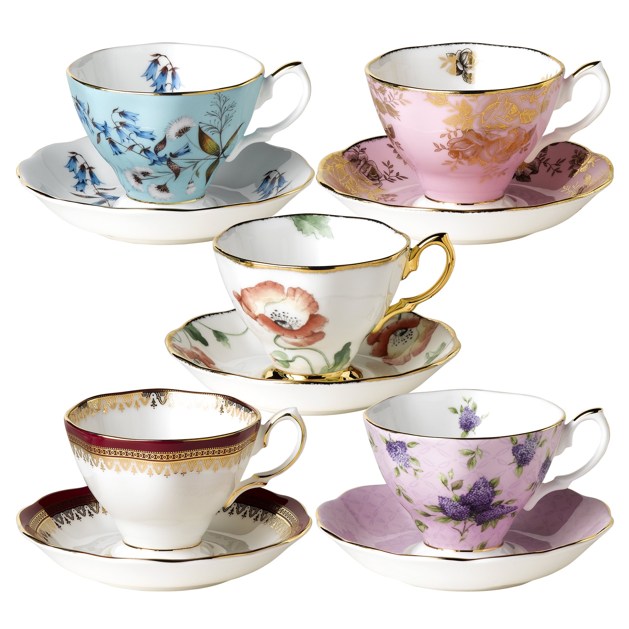 Royal Albert 100 Years of Royal Albert Teacups and Saucers, 1950-1990, Set of 5
