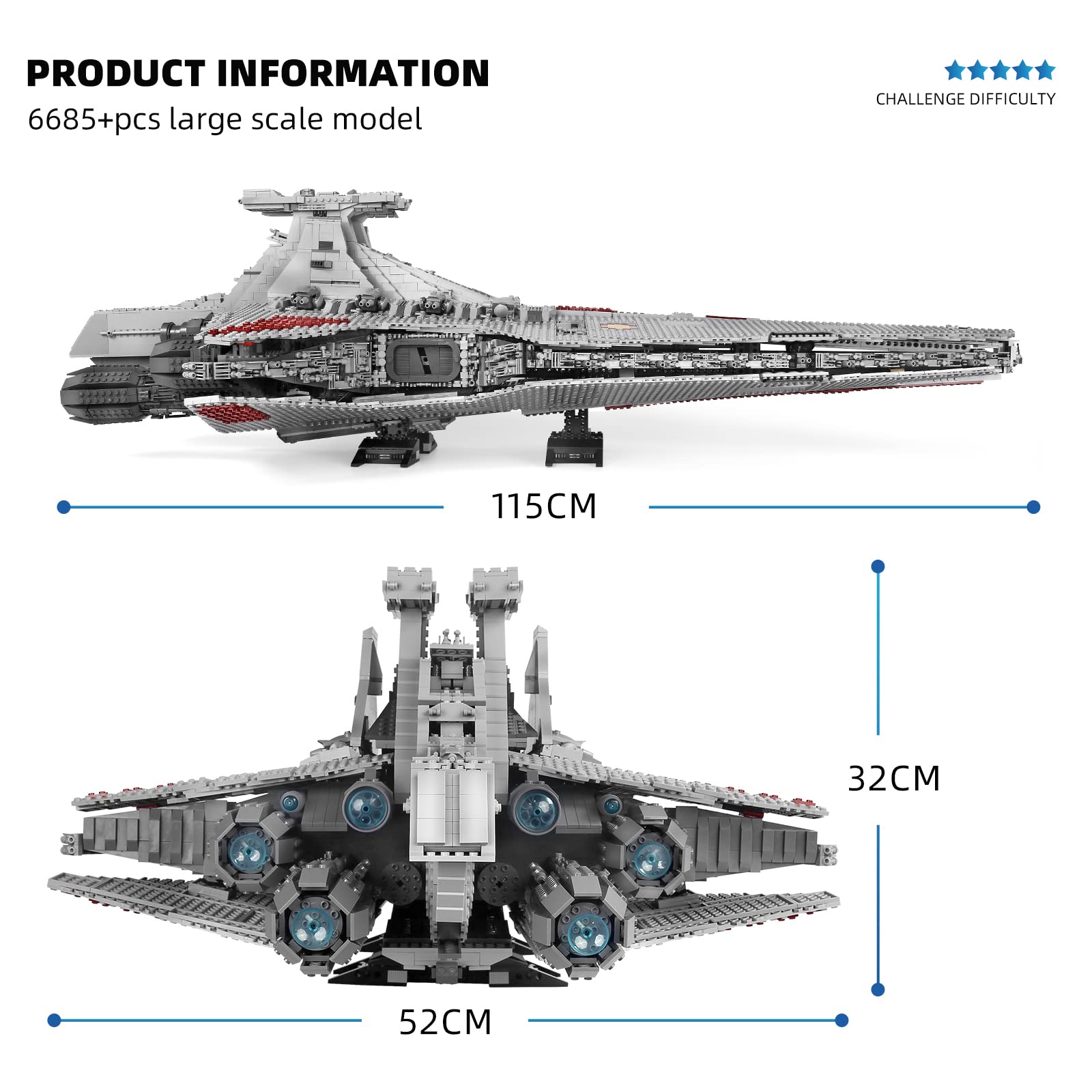 WLOXBKF MOC Venator-Class Republic Attack Cruiser Spaceship Model Building Kits, 6685+Pcs Star Plan Toys UCS Collectible Set for Adults, STEM Projects Educational Birthday Gifts Blocks (21005)