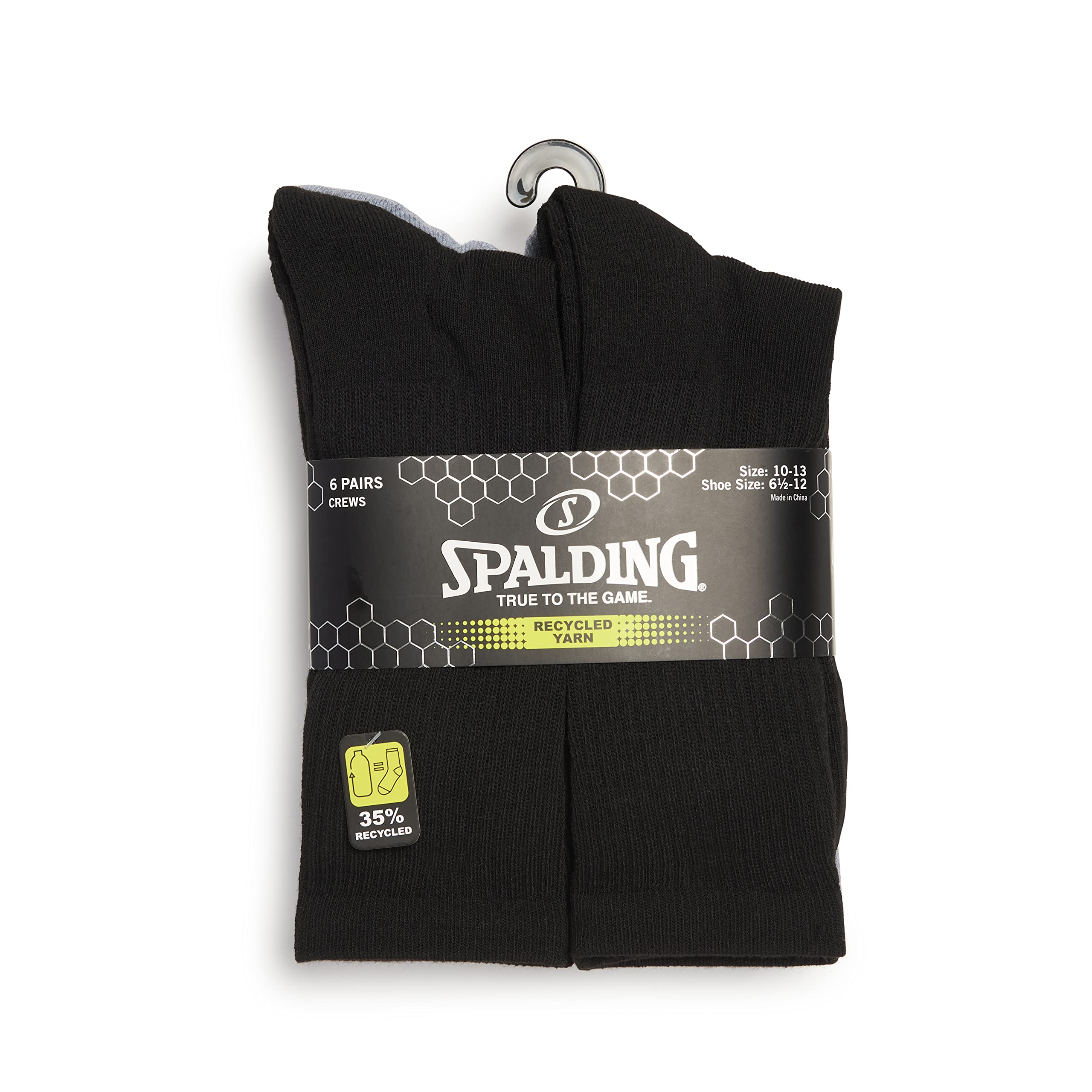 Spalding Men's Basic Breathable Crew Socks Cushion Heel Size 10-13 - Value Pack - 6 Pairs in pack