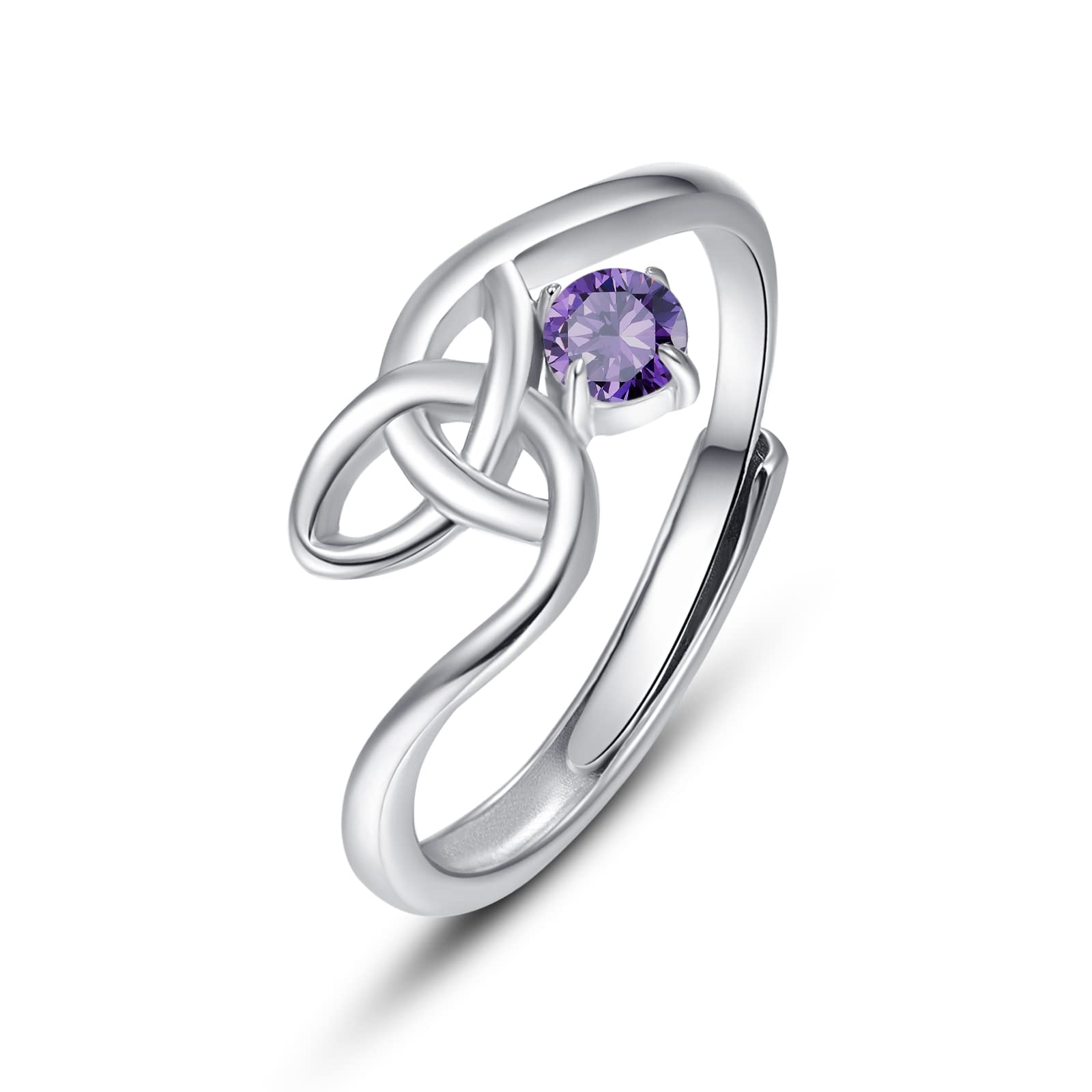 TRISHULA Celtic Knot Birthstone Ring,925 Sterling Silver February Birthstone Adjustable Open Ring for Women Forever Love Celtic Knot Thumb Ring Gift for Women Teen