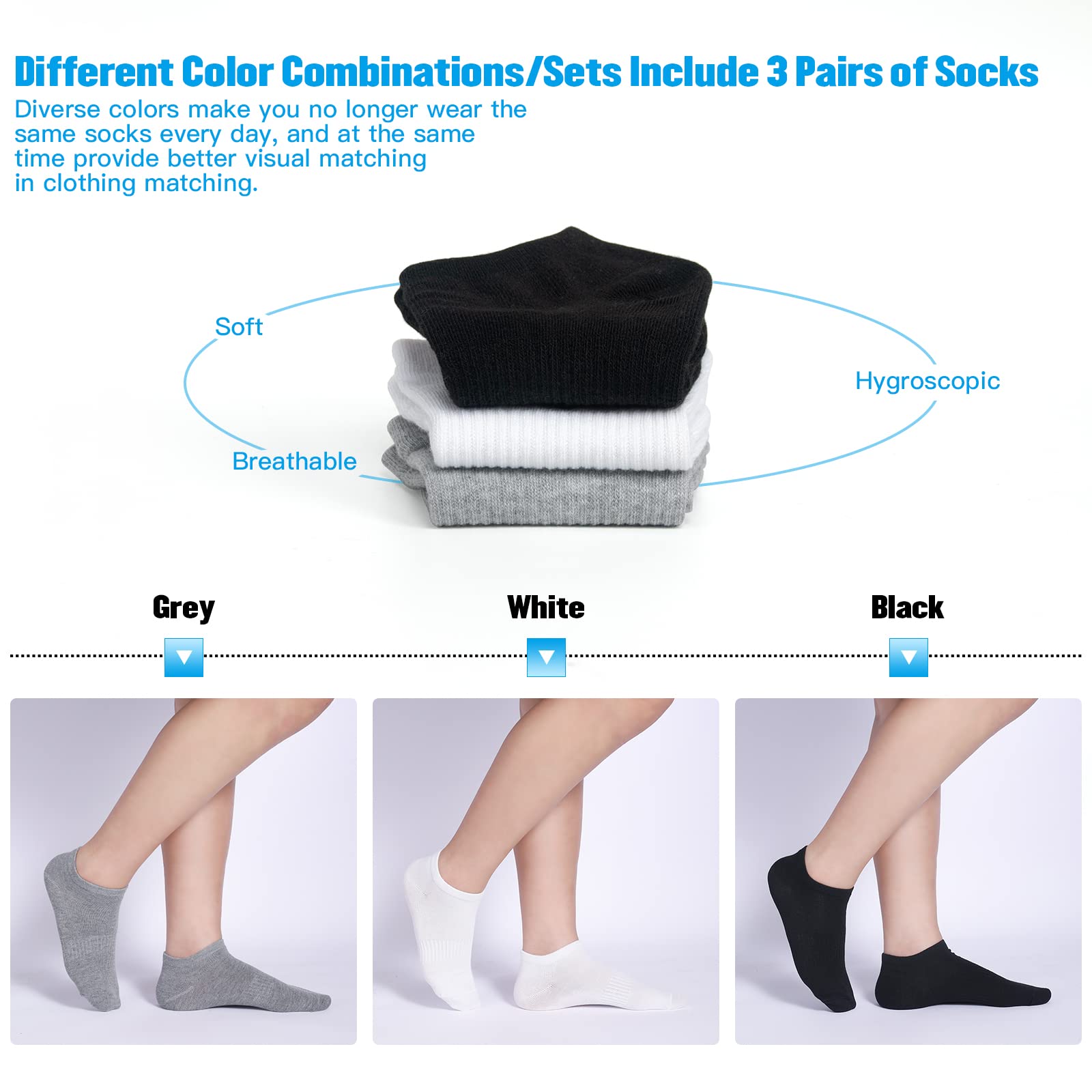 TAKIYA No Shows Socks Men,Low Cut Short Bombas Socks For Men 3 Pairs Ankle Running Breathable Size 7-10/10-13 (US 10-13, Black+White+Grey)