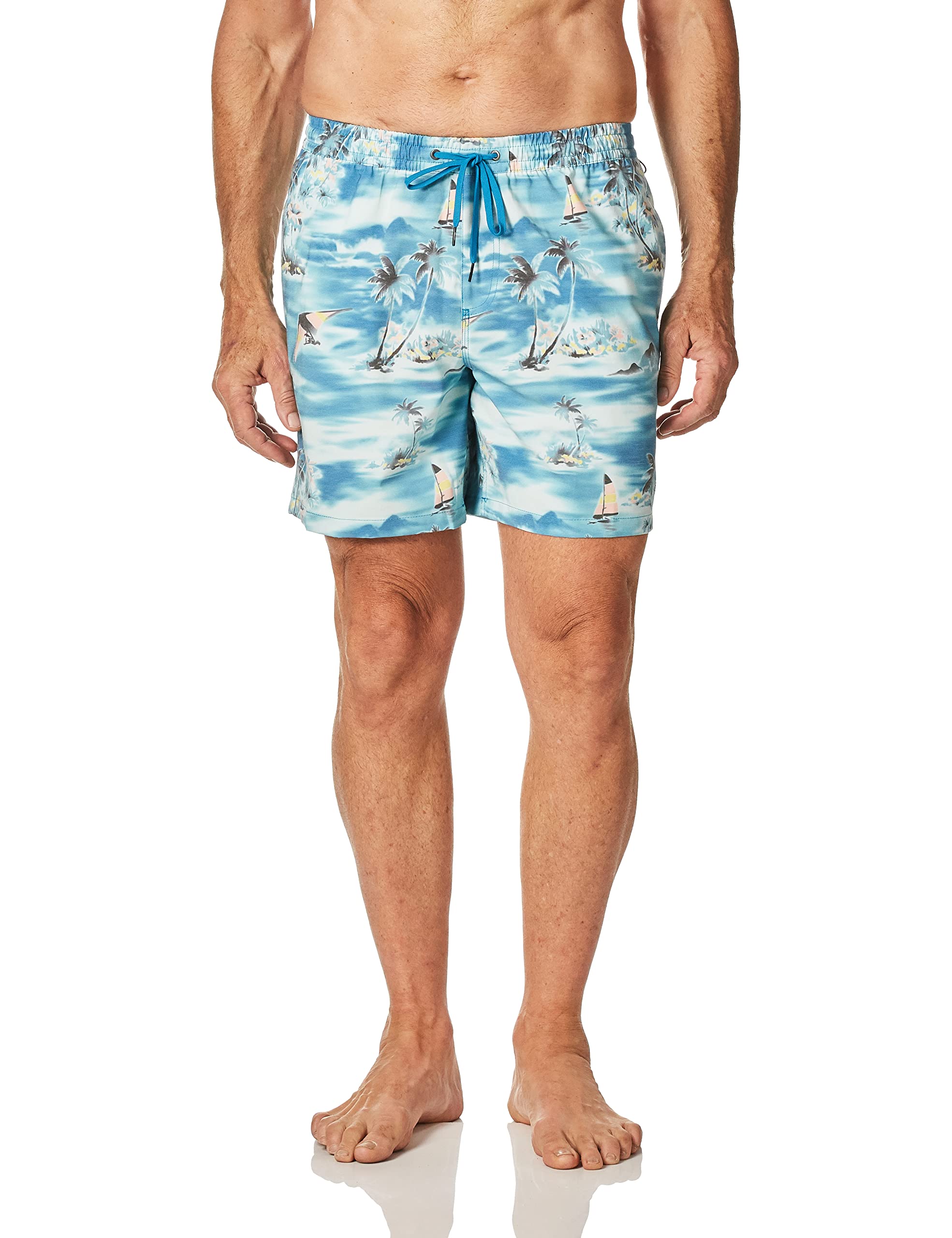 Quiksilver mens 17 Inch Elastic Waist Swim Trunk Bathing Suit Board Shorts, Blue Tint Royal Palms Eqyjv03691, Medium US
