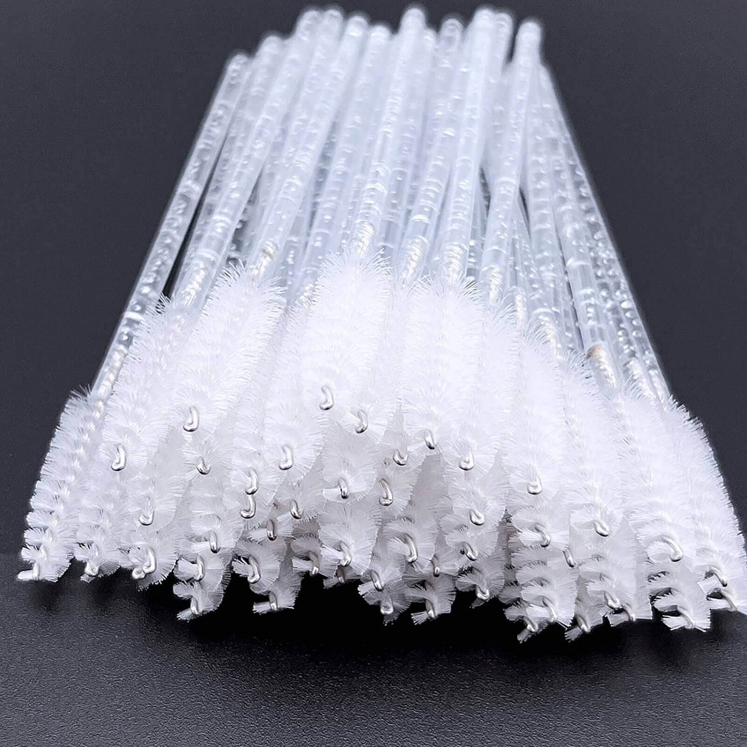 Yumflan 50 Pcs Disposable Eyelash Brushes, Eye Lash Brush, Mascara Wands, Spoolies for Eyelash Extensions, Makeup Supplies Kit Cleansing Glitter Applicator Tool Accessories Bristle (Crystal White)