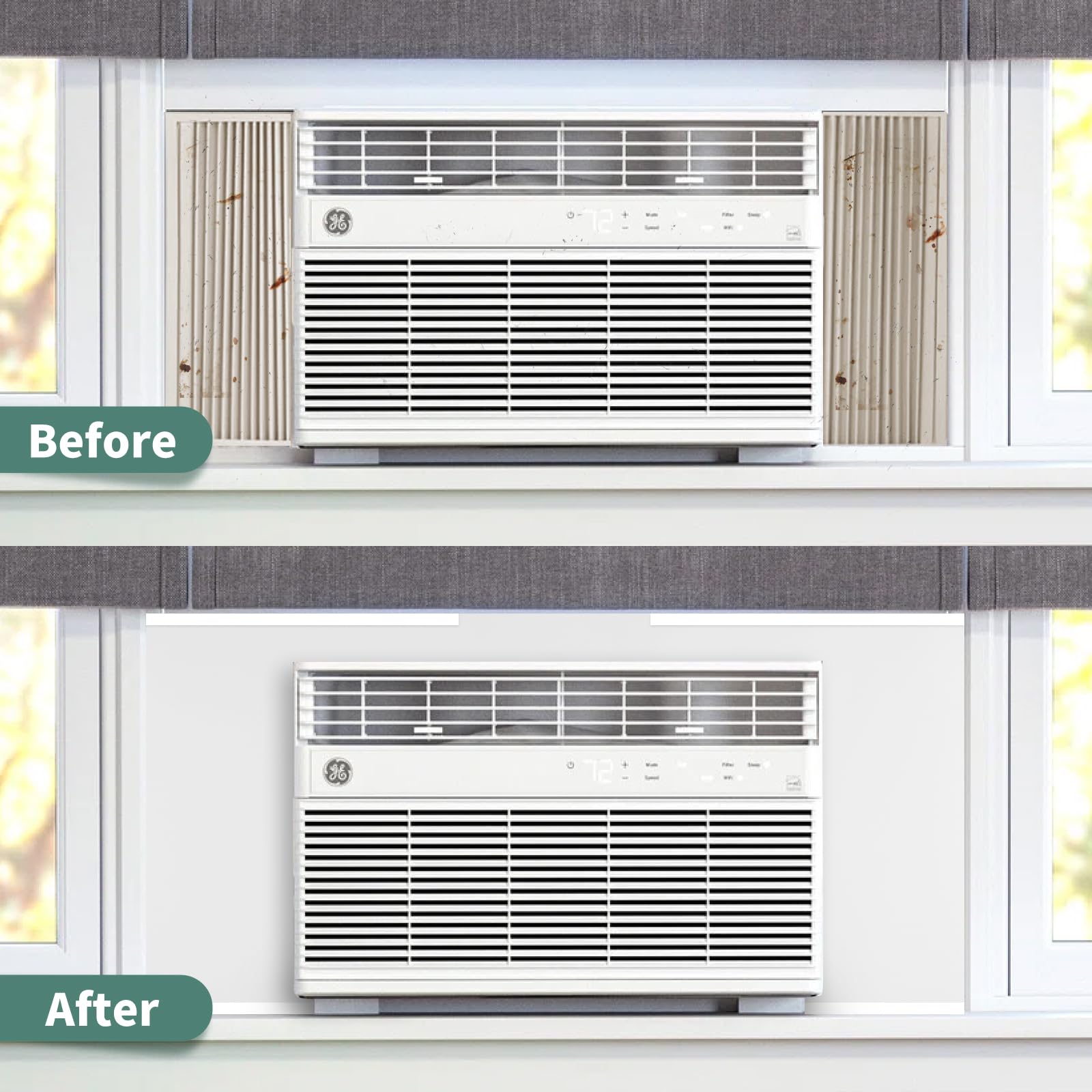 Window Air Conditioner, Side Insulated Foam Panel, Summer/Winter Heat and Draft Insulation 03EVA002BLACK, One Piece Full Surround Insulation Panels with 4 Pressure Strips,Window Seal02 (WHITE)