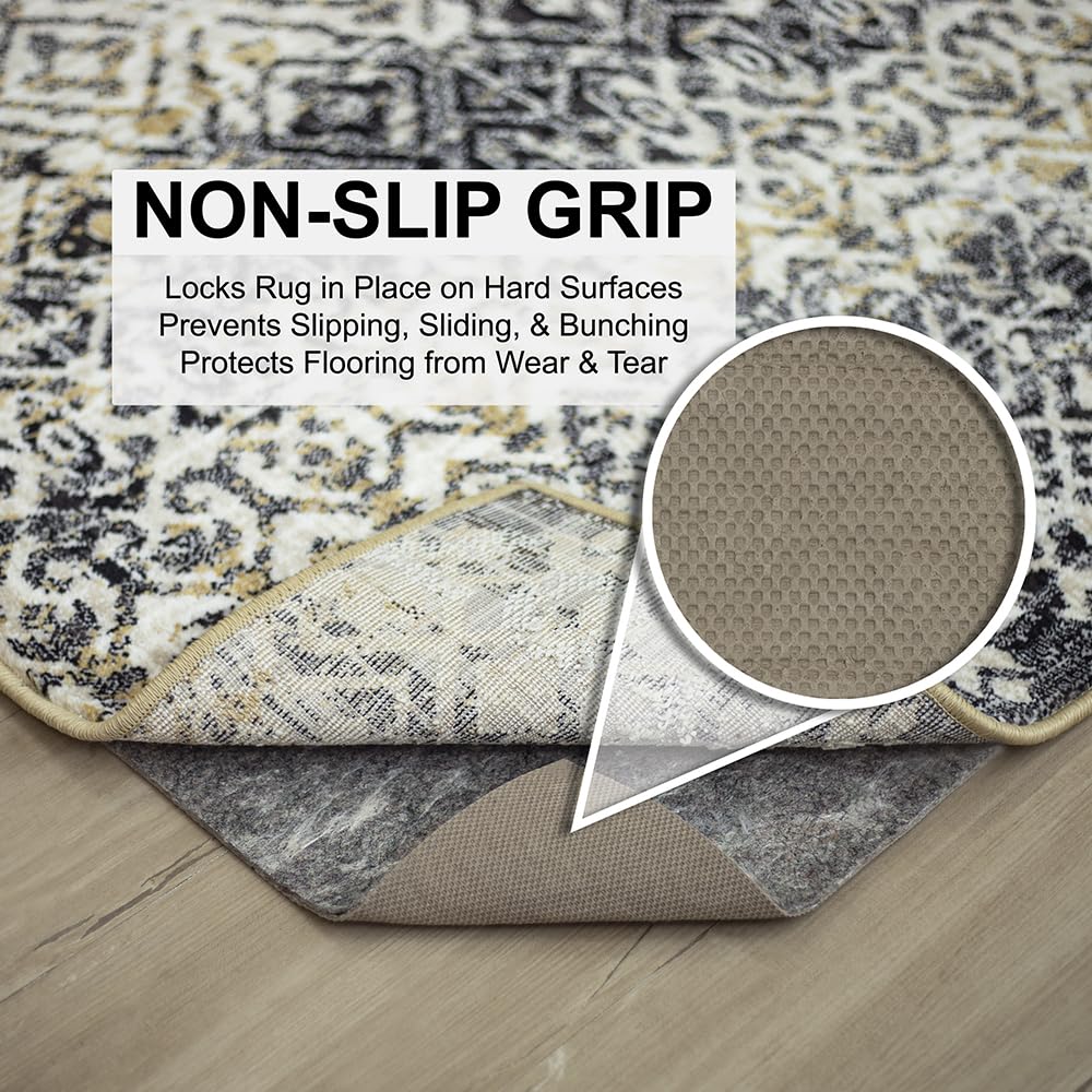 Mohawk Home 3' x 12' Non Slip Rug Pad Gripper 1/4 Thick Dual Surface Felt + Rubber Gripper - Safe for All Floors, Brown