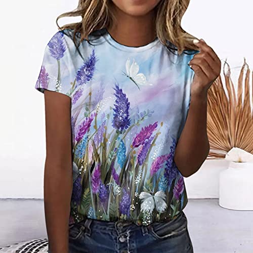 Summer Fashion Butterfly Digital Print Casual Round Neck Sleeve Sleeve T Shirt