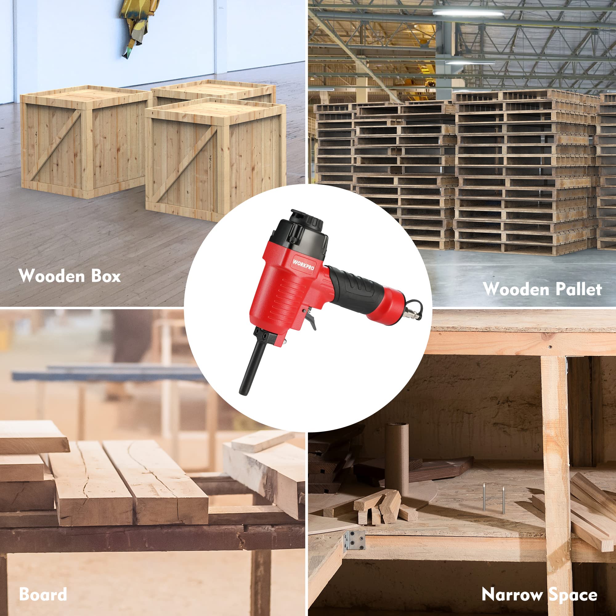 WORKPRO Pneumatic Nail Remover, Professional Heavy Duty Punch Nailer/Nail Puller/Nail Remover for Wood Workpieces, 60-100 PSI Denailer Removes 9-16 Gauge Nails