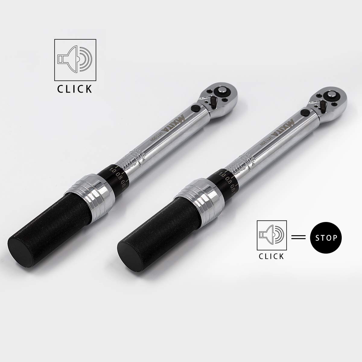 MXITA 1/4 Inch Drive Click Bike Torque Wrench Set (1-25 Nm/ 9-221 in.-lb.) with 3/8 Adapter 18 Pcs,Small Adjustable Allen Key Tool Socket Kit for Road & Mountain Bikes