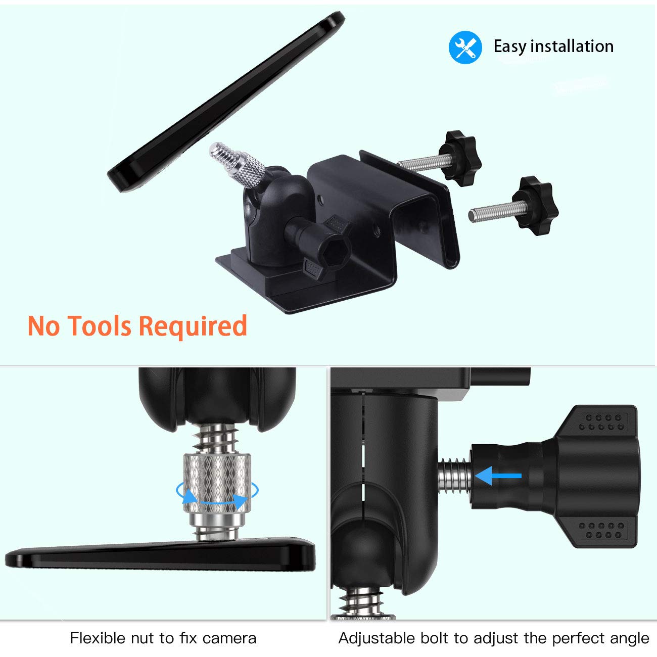 Outdoor Gutter Mount for Arlo Pro/Arlo Pro 3 / Arlo Ultra/Arlo Essential Solar Panel - by TIUIHU - Compatible with Any Other Solar Panel with 1/4 Screw - Durable and Simple Inst(Black,2-Pack)