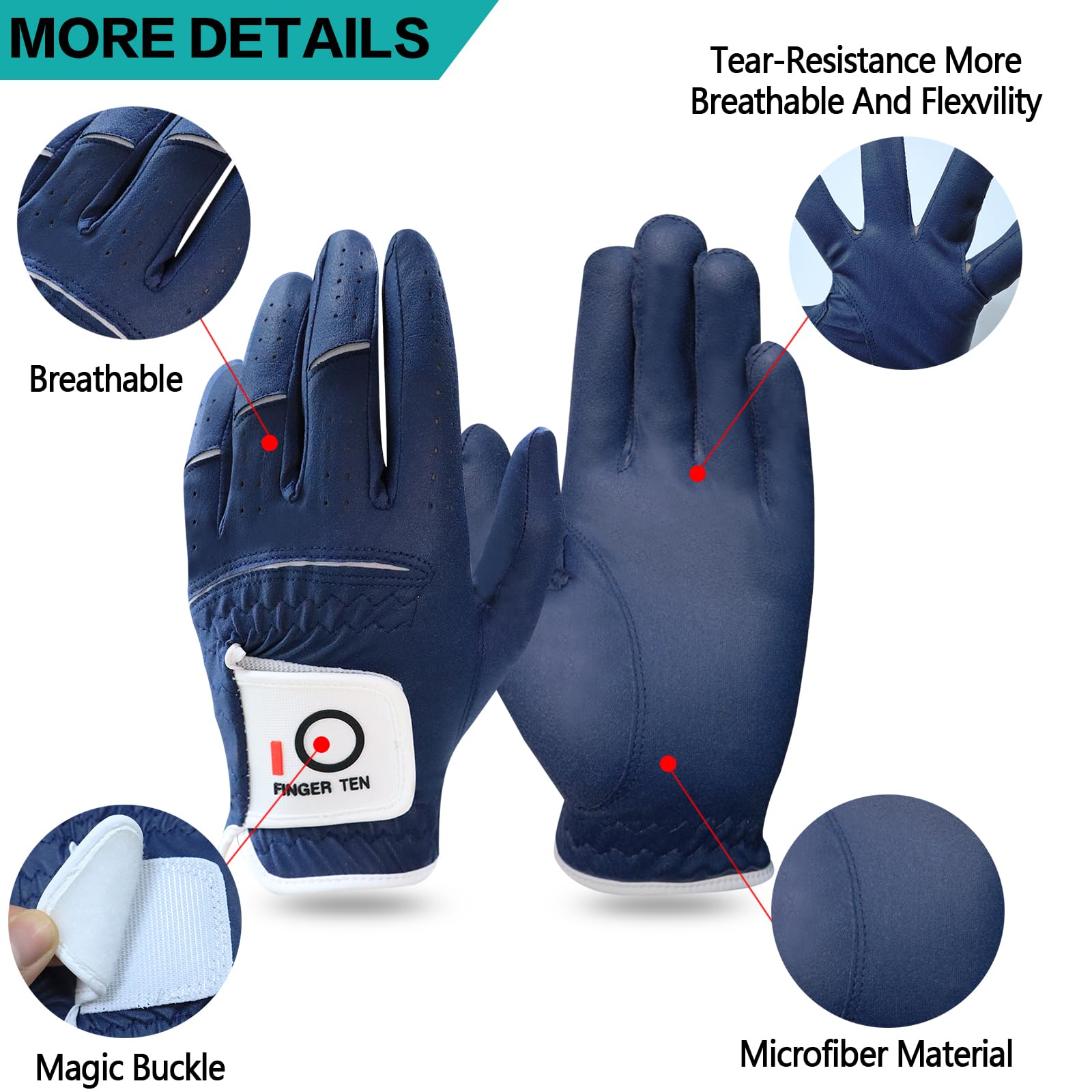 VEASAERS Golf Gloves Men Right Handed Golfer Left Hand All Weather Grip Soft Comfortable Mens Golf Glove Fit Size Small Medium ML Large XL