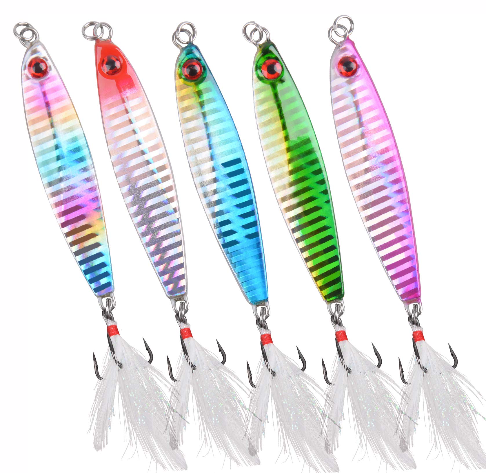Saltwater Fishing Jigs 5pcs Metal Jig Spoon Lure Vertical Flat Sinking Jigging Lures for Striper Snapper Bluefish Surf Fishing