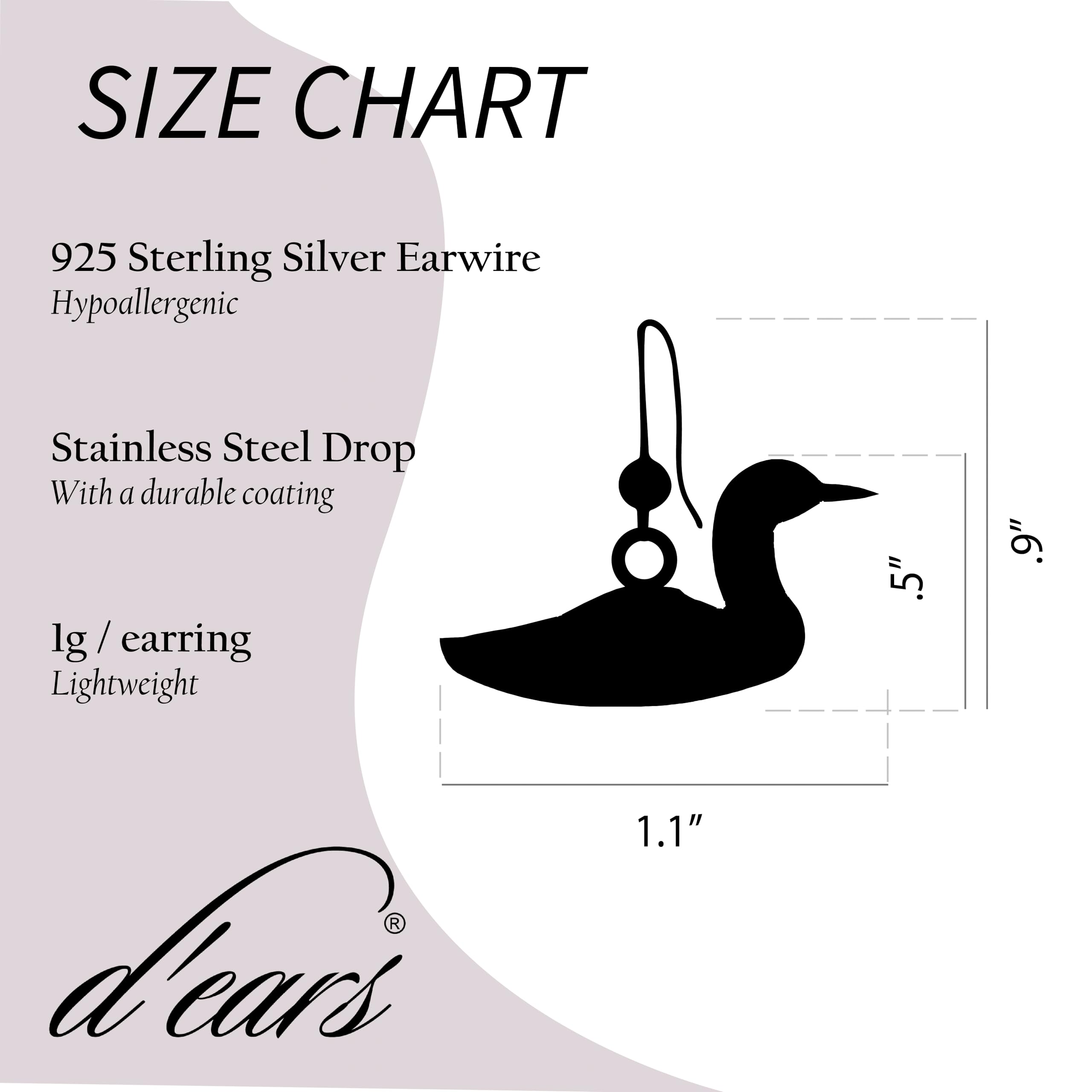 Loon Earrings by d'ears Non-Tarnish Sterling Silver French Hook Ear Wire