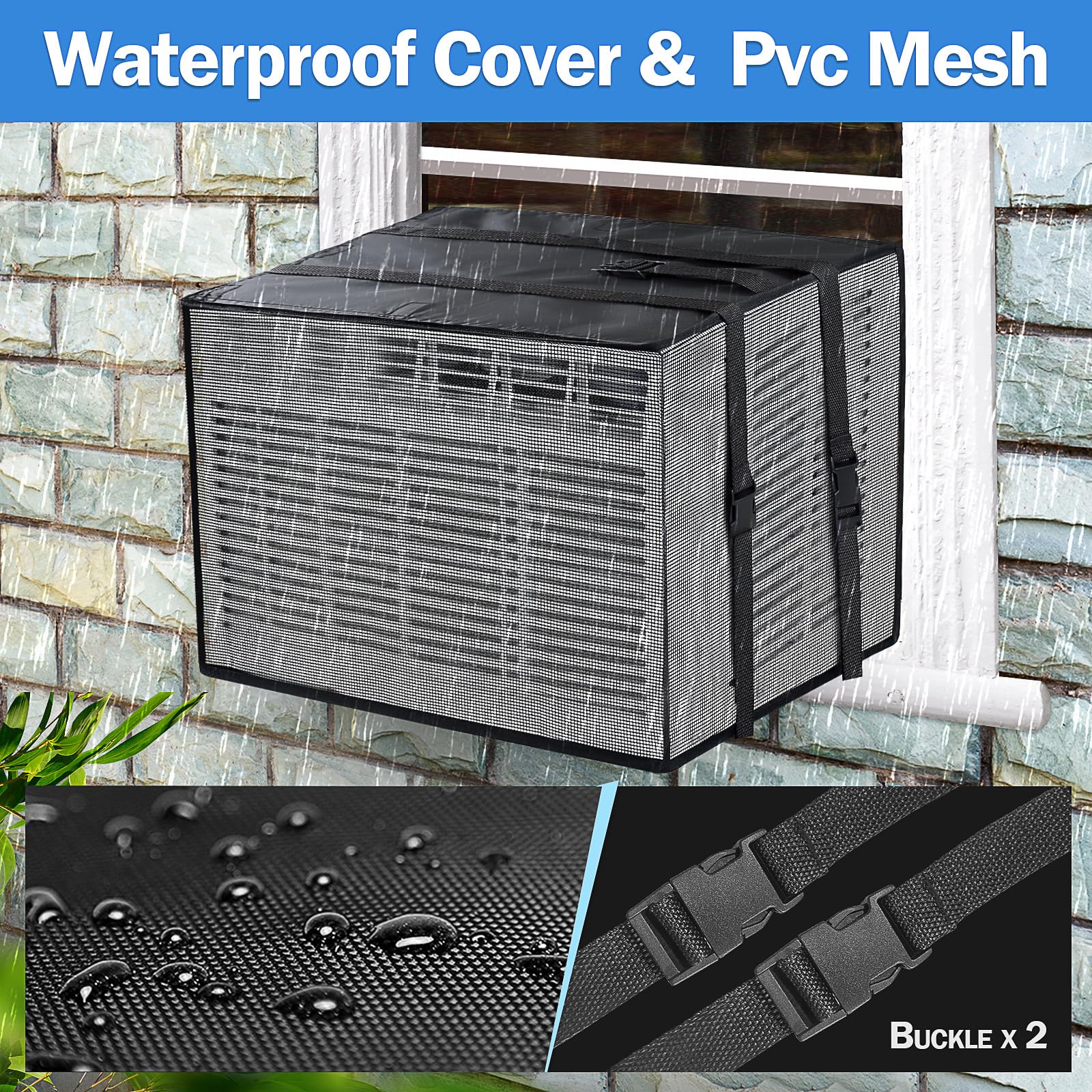 Window Air Conditioner Cover for Outside 25.5"Wx20.5"Dx18"H, Waterproof Outside Window Ac Cover, Ventilated Mesh Window Ac Unit Cover to Protect Against Cotttonwood Fluff, Leaves, Debris, Pine Needles