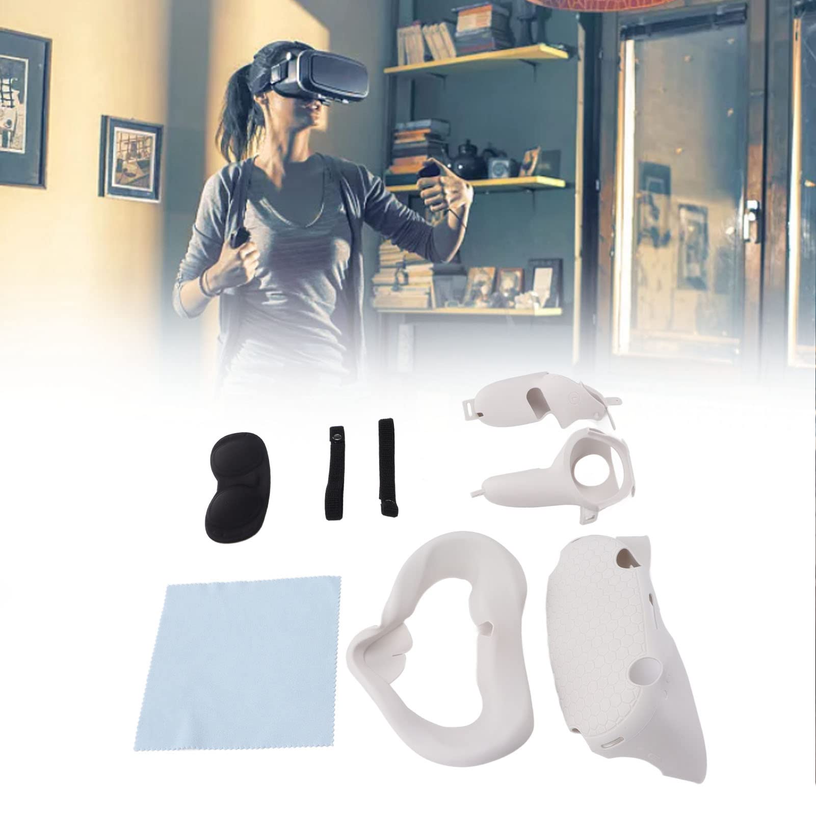 VR Glasses Silicone Accessories Set for Quest 2, VR Games Accessories Containing Host Protective Cover, Face, Handle Kit, etc. Ideal Replacement Parts Grey