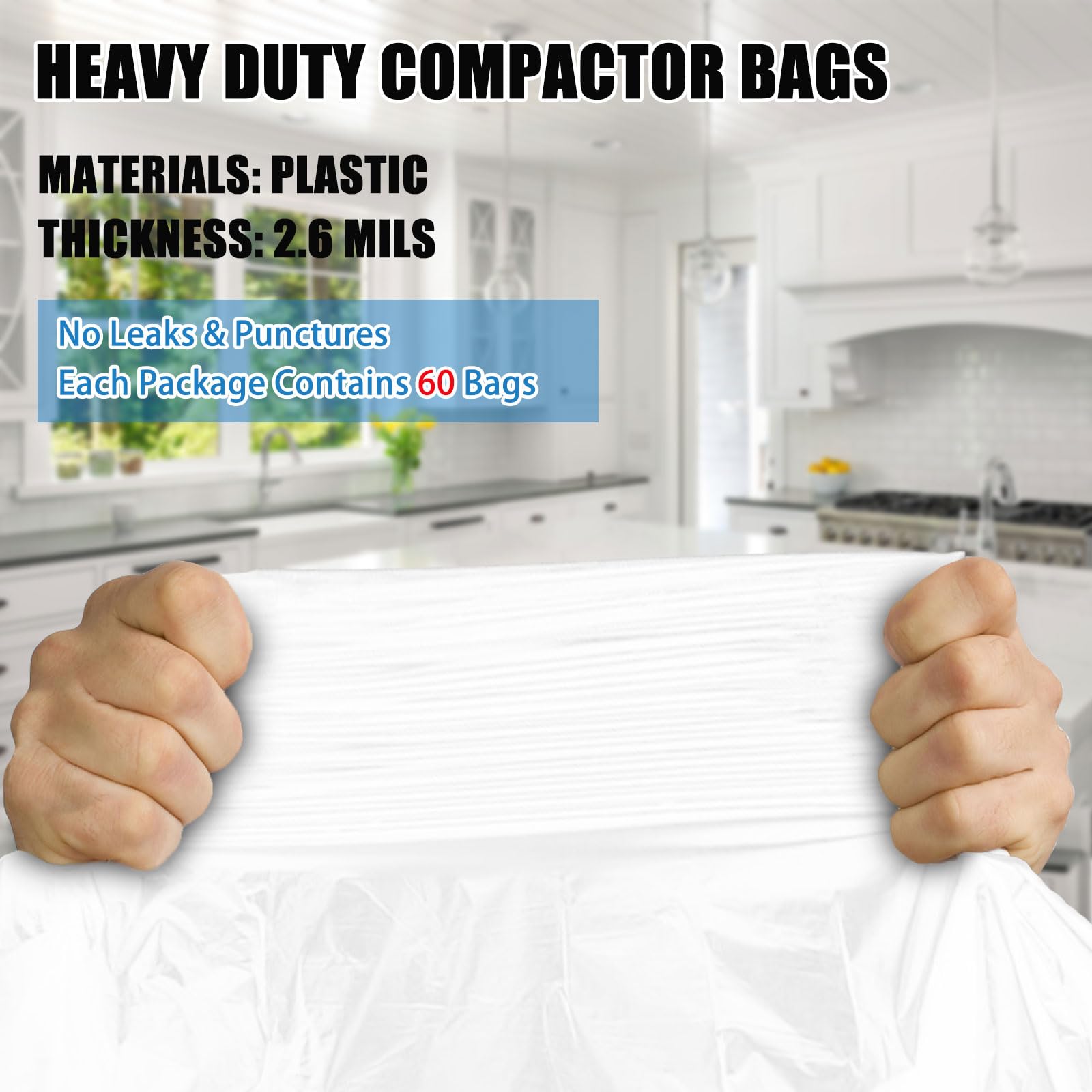 Miumoon 60-pack W10165294RB Trash Compactor Bags, 15-Inches, 2.6 mils Thickness, Fits 15-inch Rectangular Drawer Compactors, Compatible with whirlpool, kenmore, kitchenaid, Eco-Friendly - White