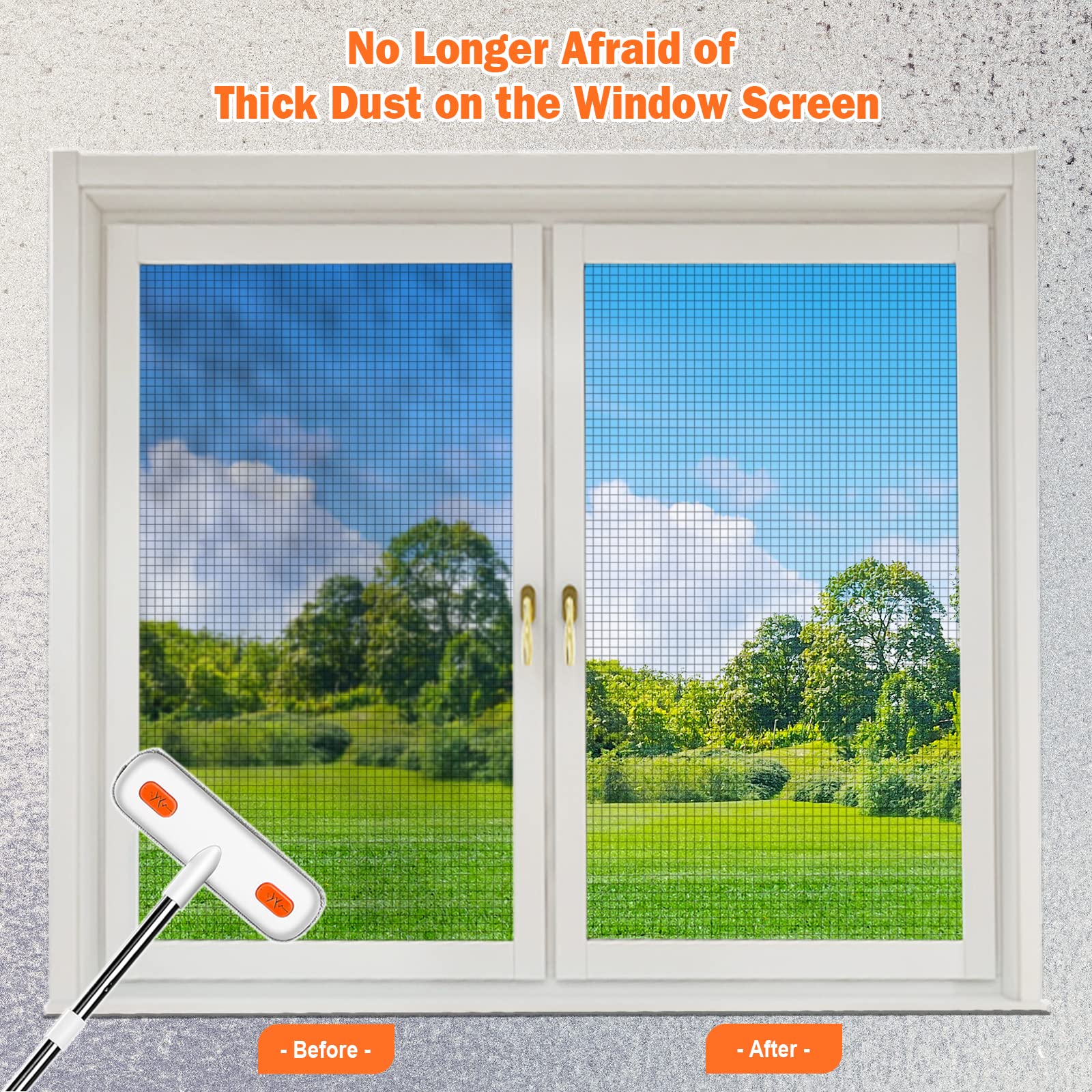 Window Mesh Screen Cleaning Brush - Household Window Cleaner Tool - Multi Brush for Window Screen - Long Handle Window Screen Cleaner Brush for Screen Door, Screened-in Porch, etc