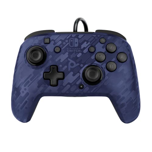 PDP Gaming Faceoff Deluxe+ Wired Switch Pro Controller - Officially Licensed by Nintendo - Customizable gamepad buttons, sticks, triggers, and paddles - Ergonomic Controllers - Blue Camo / Camouflage