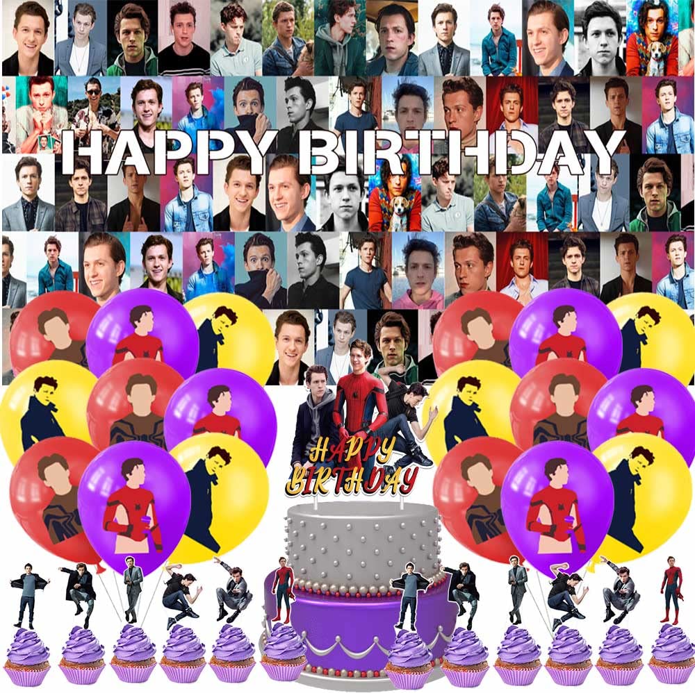 Tom Holland Party Supplies Decorations Birthday Cake Topper Balloons Banner Backdrop Decor