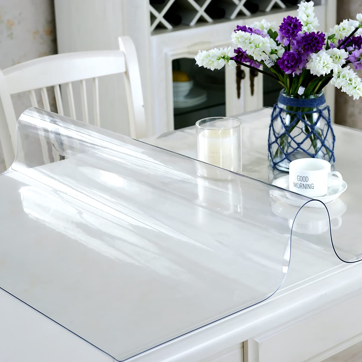 Royhom Clear Table Cover Protector 2mm Thick 54 x 54 Inch Table Protector for Dining Room Table, Waterproof Table Plastic Cover, Dining Table Cover Rectangle for Wood, Countertop, Kitchen Table