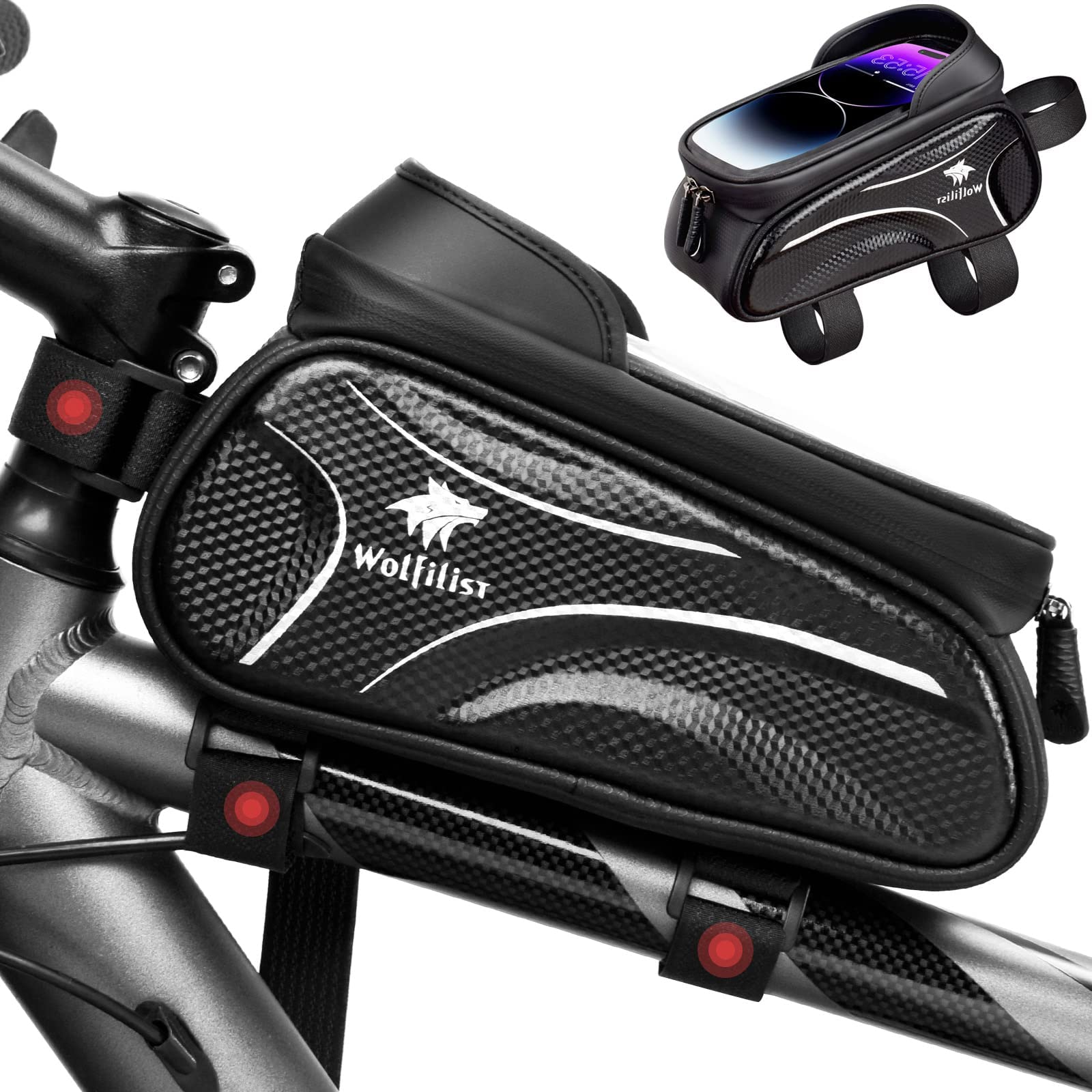 WOLFILIST Bike Bag - Bike Phone Holder with TPU Sensitive Touch Screen, Handlebar Bag Bicycle Accessories