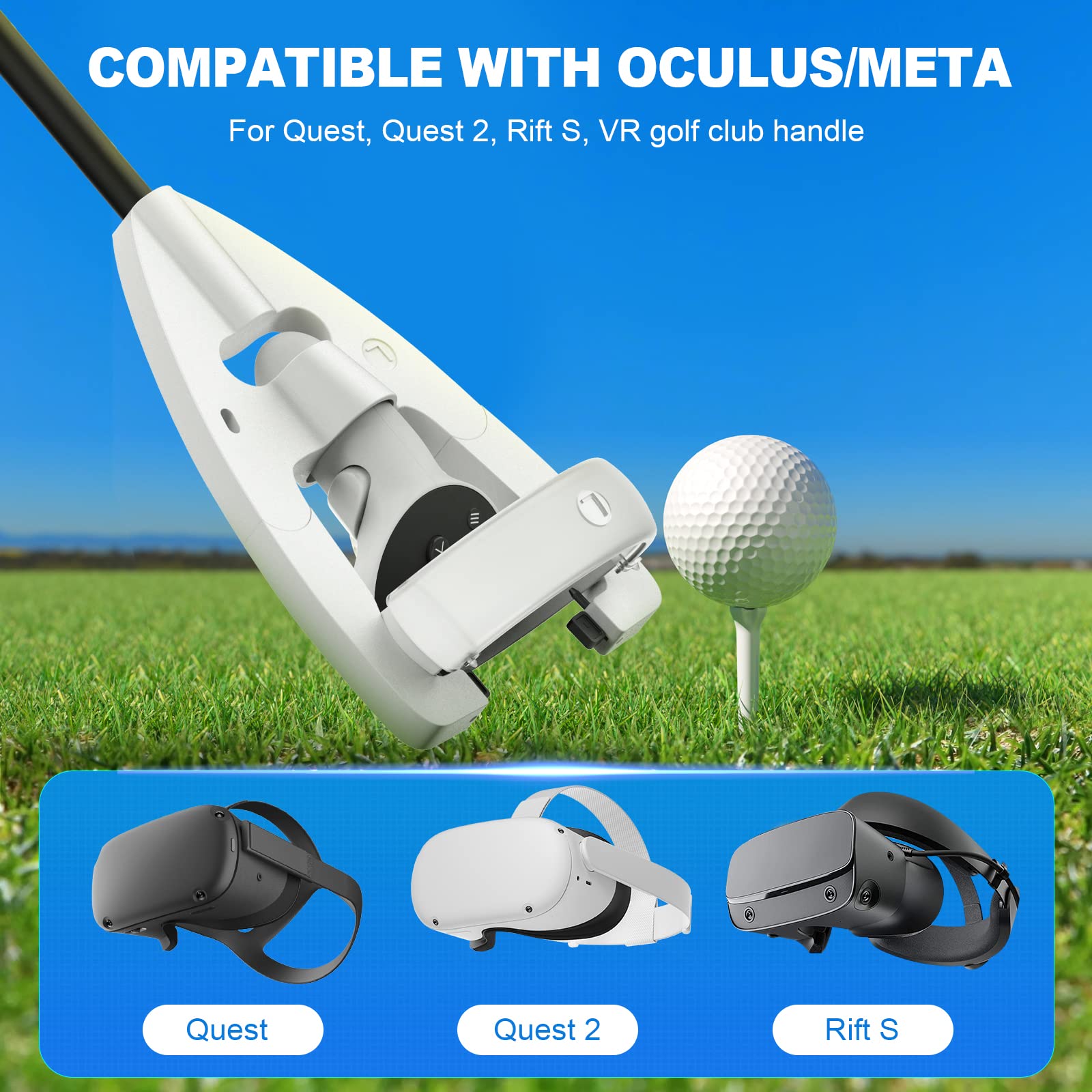 VR Golf Club for Oculus Quest 2, Rift S, Meta Quest 2 Aikeec VR Golf Club Handle Accessory, Quest 2 Golf Club Attachment with 2 Controller Covers Bonus, Enhance Immersive VR Golf Game Experience