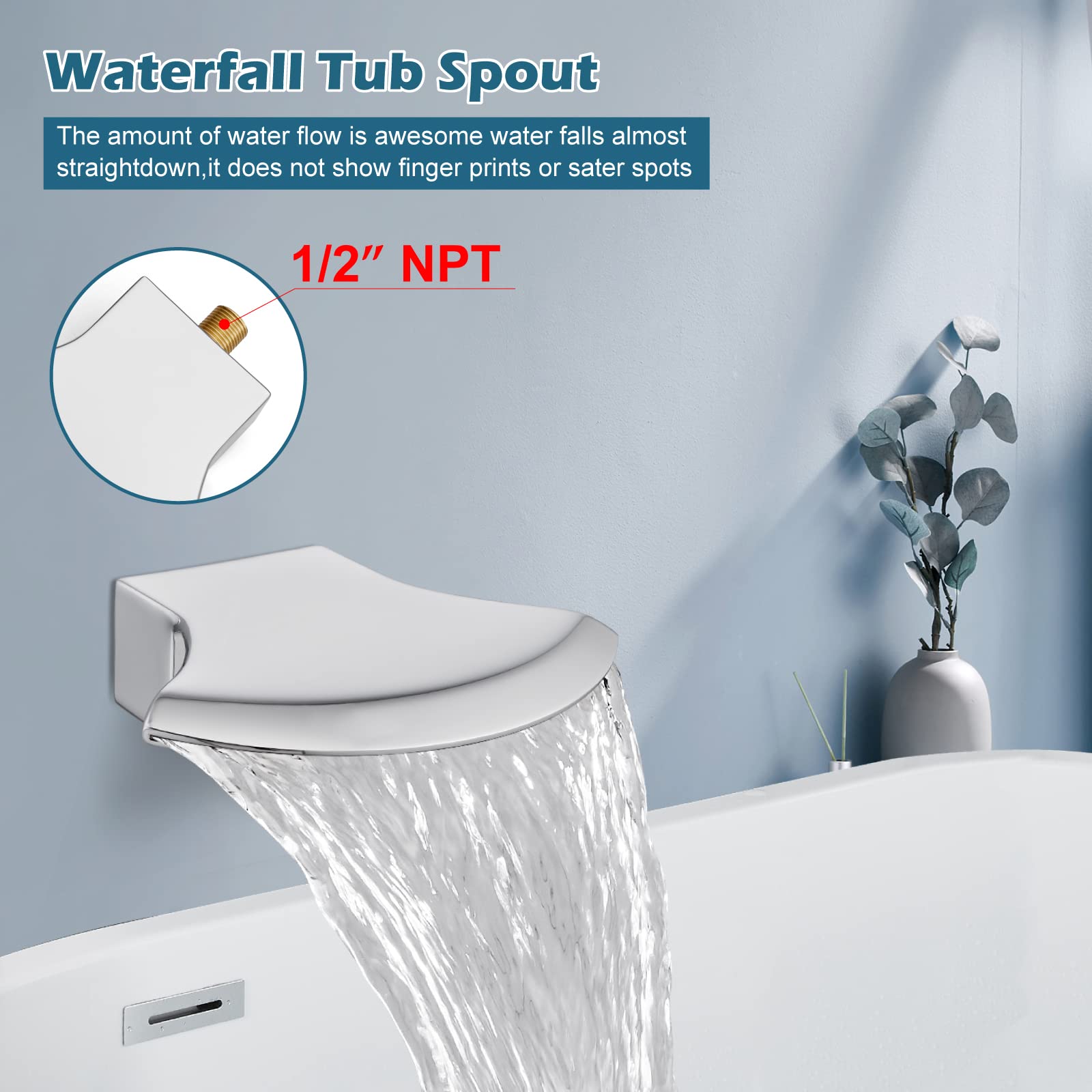 Midanya Rain Shower System Tub Shower Faucet Set Square Rainfall Shower Head with Handheld Sprayer and Waterfall Tub Spout Combo,Wall Mount Shower kit,Matte Black 12 Inch
