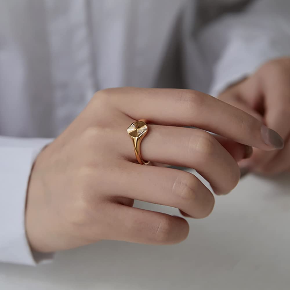 MYNENEY 14K Gold Plated High Polished Stainless Steel Stackable Wedding Rings for Women Ins Jewelry Gift (Cute Cuff Ring, 7)