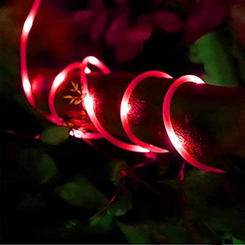 Oluote Solar Rope Lights, 200 LEDs 66ft/20M/2 Modes Waterproof Solar String Copper Wire Light, Outdoor Rope Lights for Garden Yard Path Fence Tree Wedding Party Decorative (Red, 66ft)