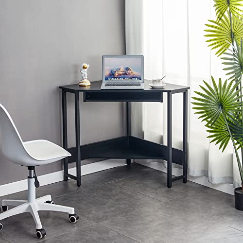 Middai Wooden Study Table, Home Corner Table Space Saving, Computer Desk with Keyboard Tray and Base Shelf, 28.3" D X 28.3" W X 30.1" H Easy Assembly(Color:Black)