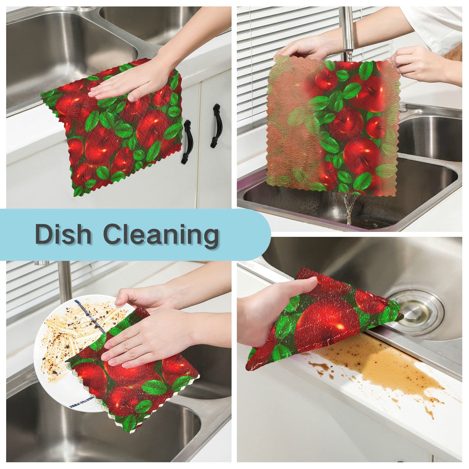 senya 6 Pack Dish Cloths Dish Towels Red Apple Reusable Kitchen Hand Towels
