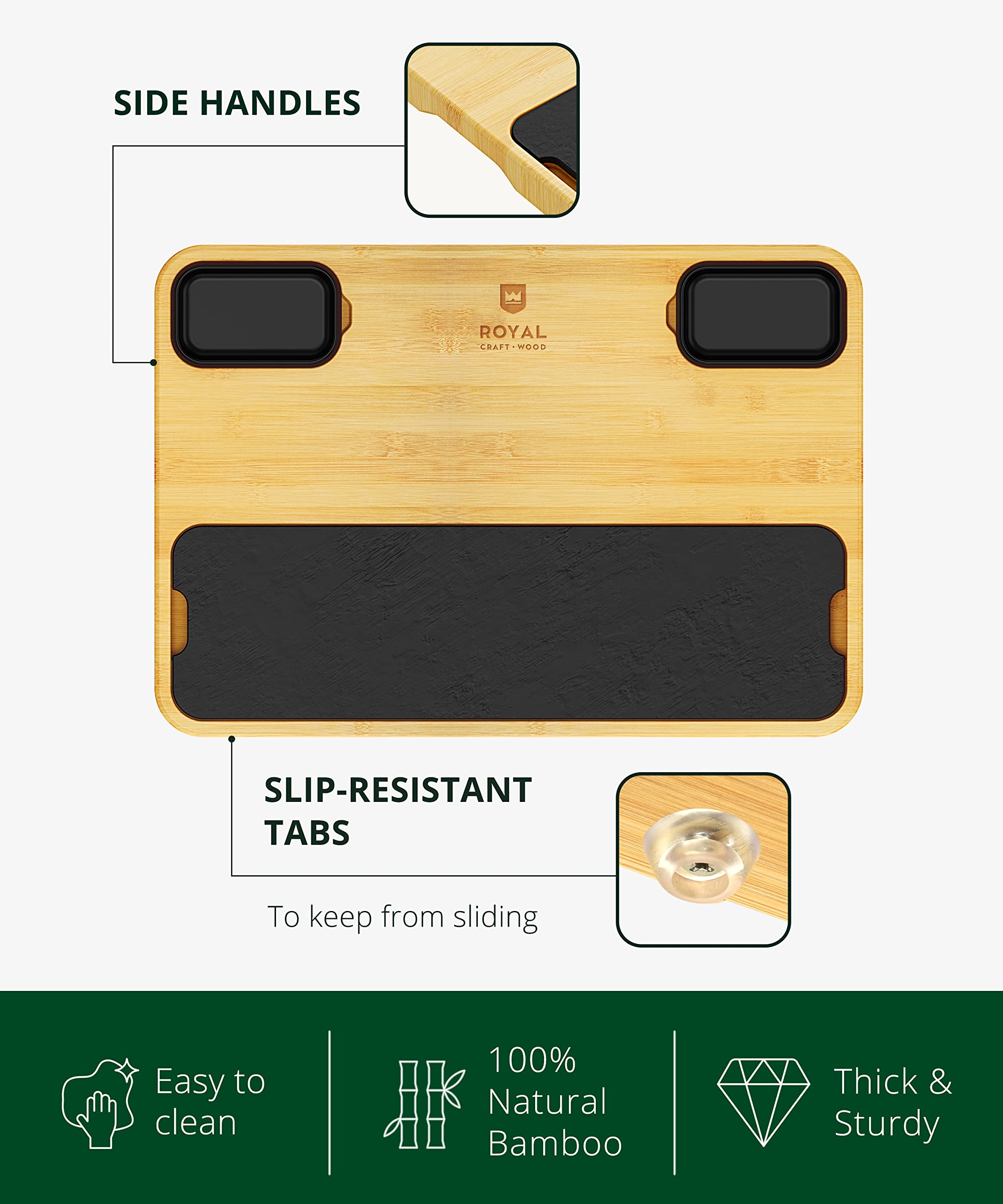 ROYAL CRAFT WOOD Extra Large Bamboo Cheese Board and Knife Set - With Slate Plate and Sauce Bowls