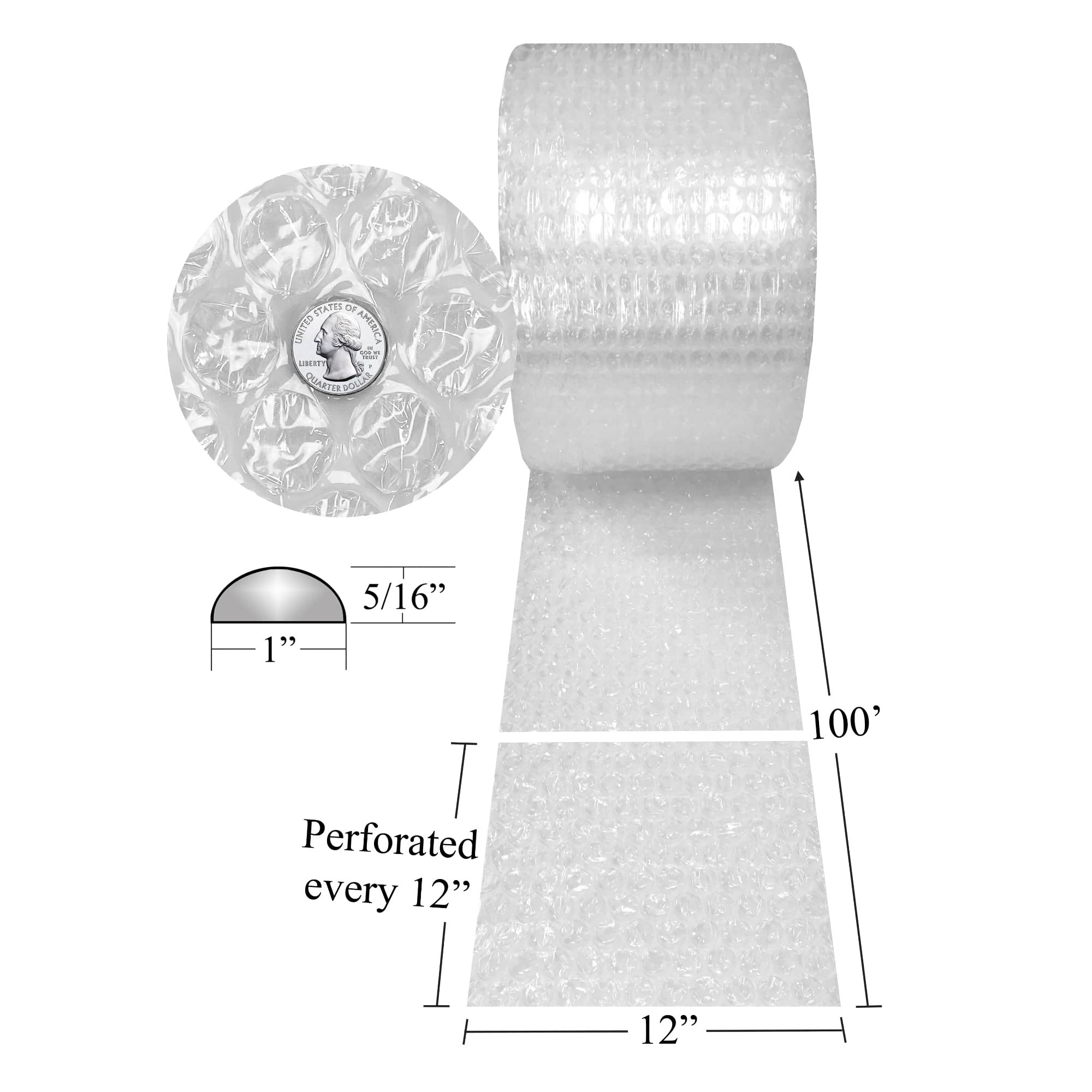 Medium 5/16-Inch Bubble Cushioning Wrap Roll, 100-Foot by 12-Inch