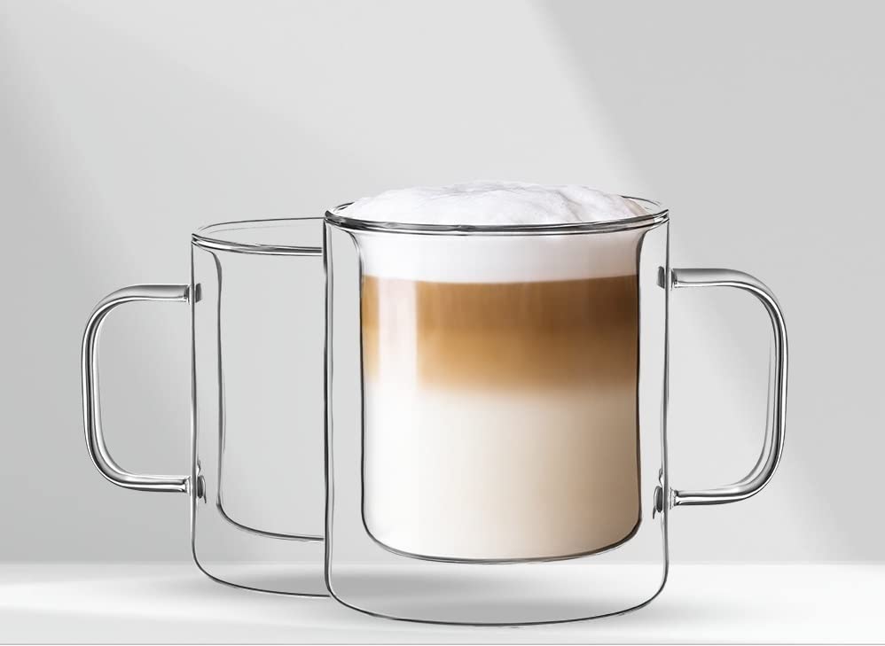 Red Rocks Double Wall Glass Coffee Mugs – Set of Two Hot-Drink Friendly Tea Cup Set – 12 Oz Capacity Clear Borosilicate Glass – Insulated Coffee Mugs With Handle