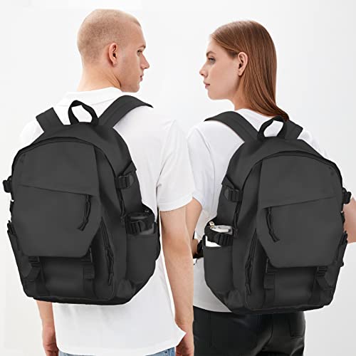 REAWUL Lightweight Backpack for School,Laptop Backpack for Men Women Water Resistant Travel Rucksack with Bottle Side Pocket (Black)…