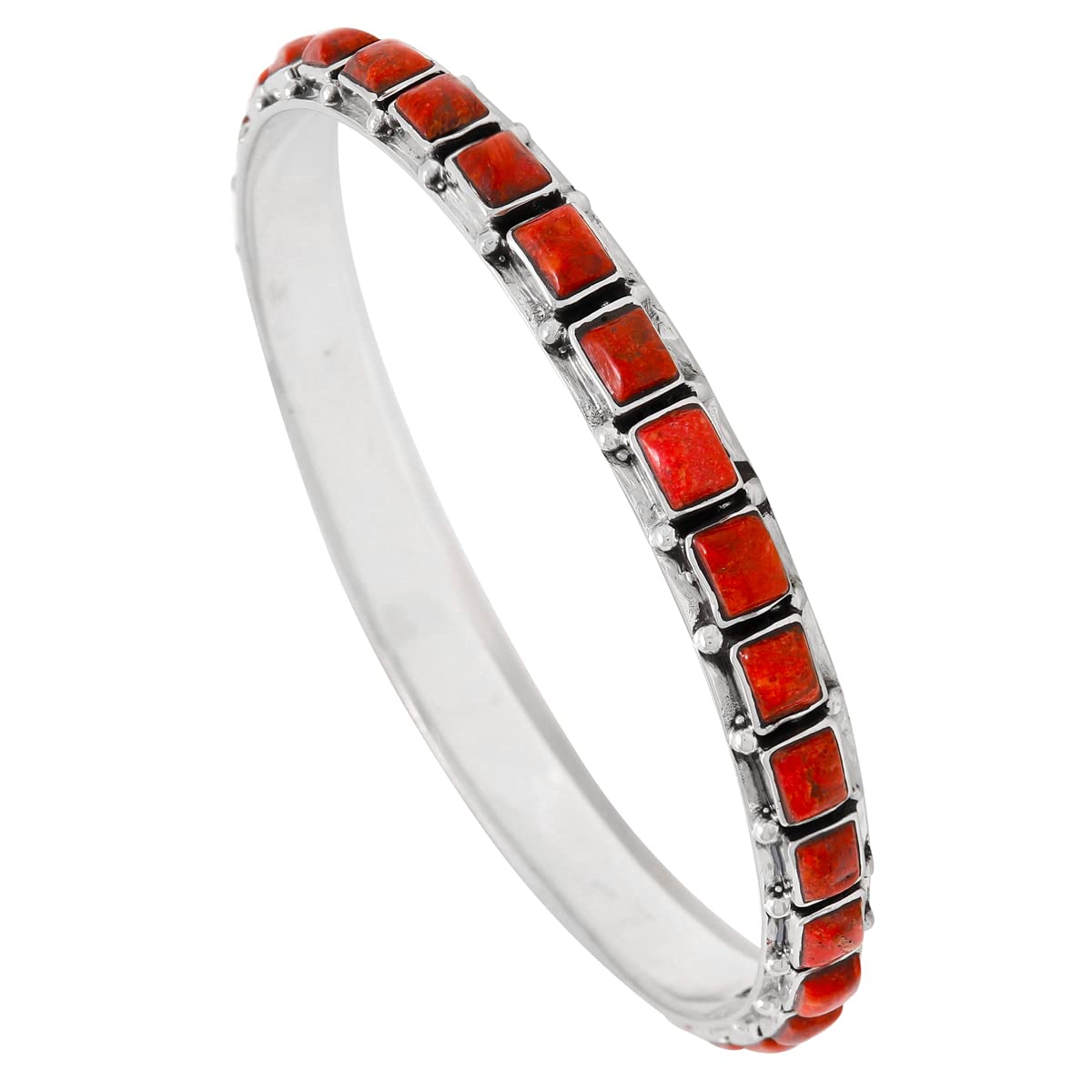 Turquoise Network Stackable Coral Bangle Bracelet Sterling Silver 925 (Coral)
