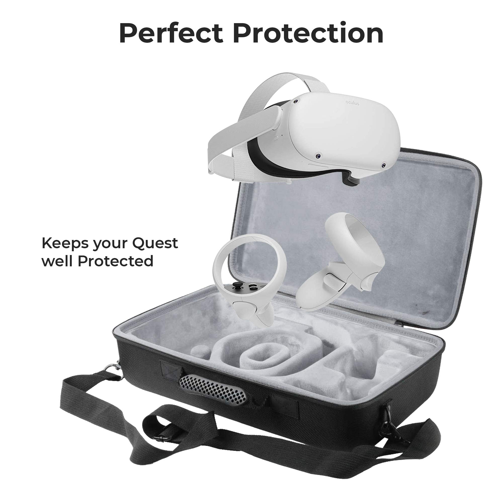 Movic® SimpleTravel™ Carrying Travel Hard Case for Oculus Quest 2 Replacement Virtual Reality VR Gaming Headset & Controller Accessories w Strap | Water Proof Cover Shell (Black + Velvet Grey)
