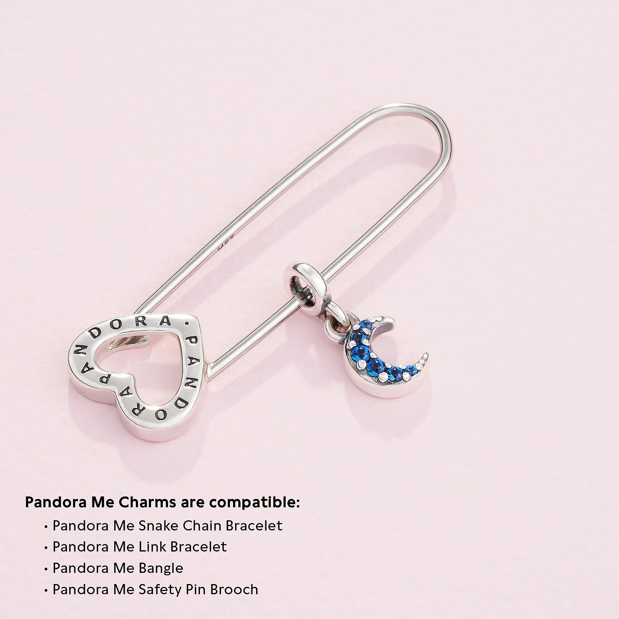 Pandora ME Compatible Charm Jewelry | Crescent Moon Crystal Dangle Charm | Sterling Silver | Fits Pandora ME Series Bracelets Only | True Blue