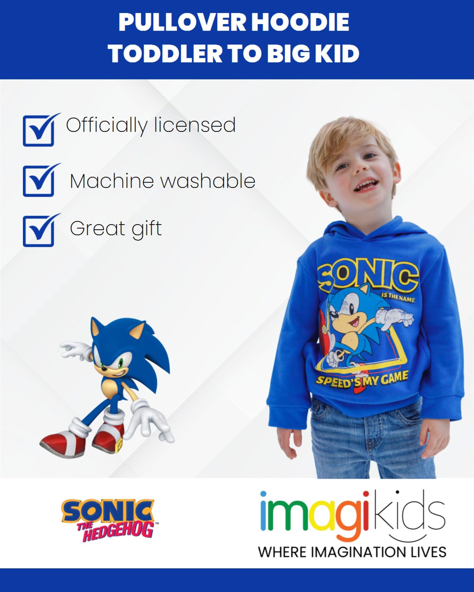 SEGA Sonic The Hedgehog Big Boys Fleece Hoodie Blue 10-12
