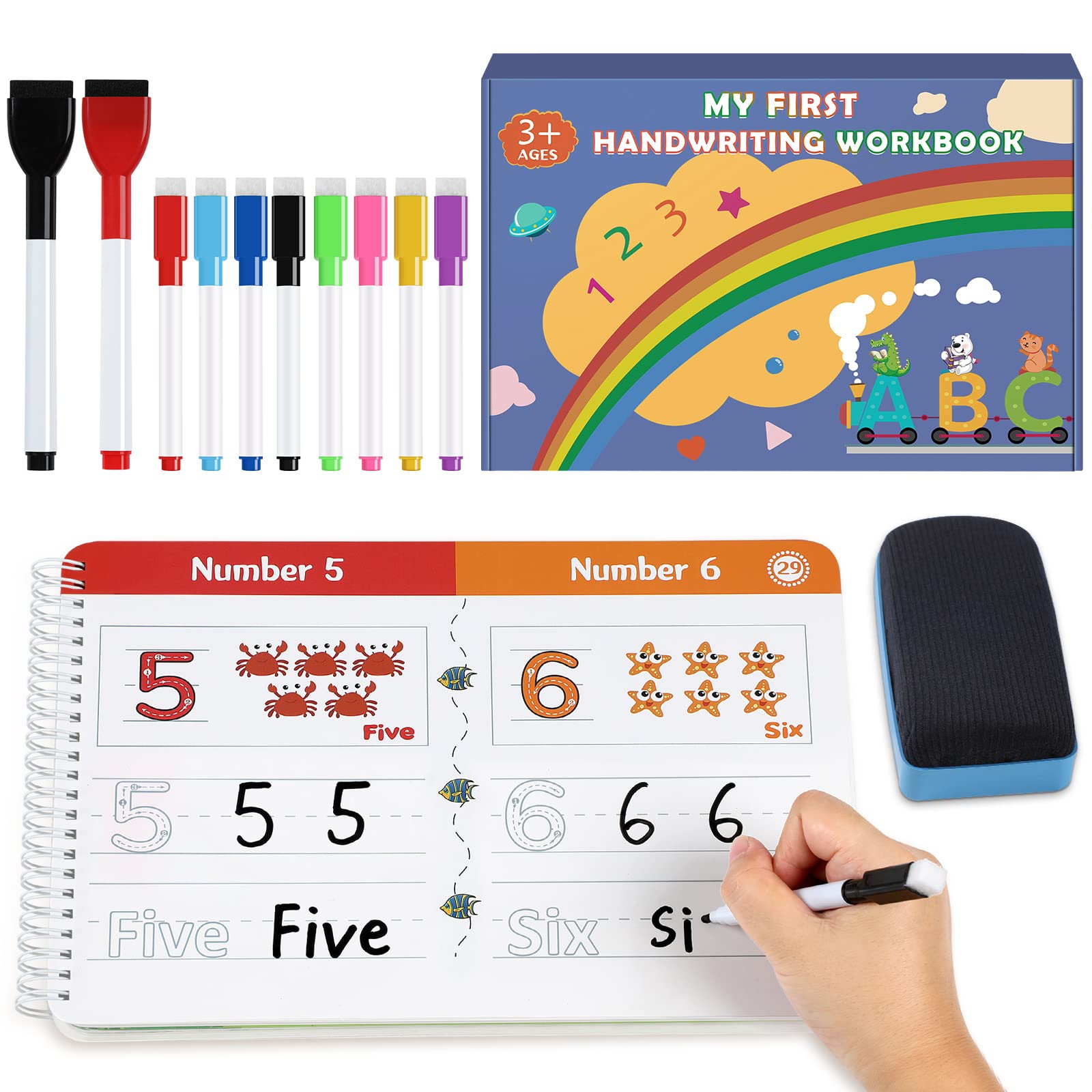 Uneedity Preschool Learning Activities Tracing Books for Kids Age 3-5,44 Pages Toddlers Handwriting Practice Book,Number Letter Tracing Books Learn Shapes Workbook Autism Montessori Educational Toy