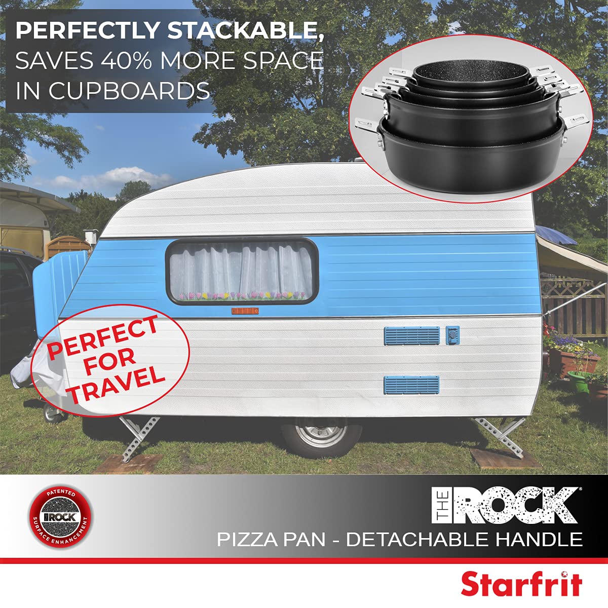 Starfrit ROCK T-Lock 12.5-Inch Pizza Pan/Flat Griddle with Detachable Handle, Normal, Black