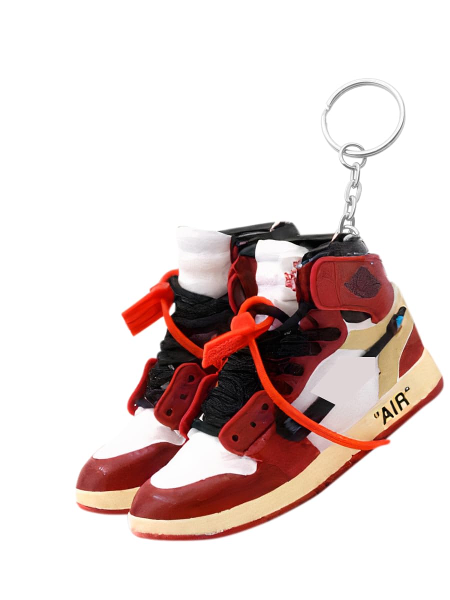 Mini Sneaker Keychain Air retro in box (1 Pair + 1 Box + 1 Gift bag), doll sneakers, finger shoes, gift keychain (red)