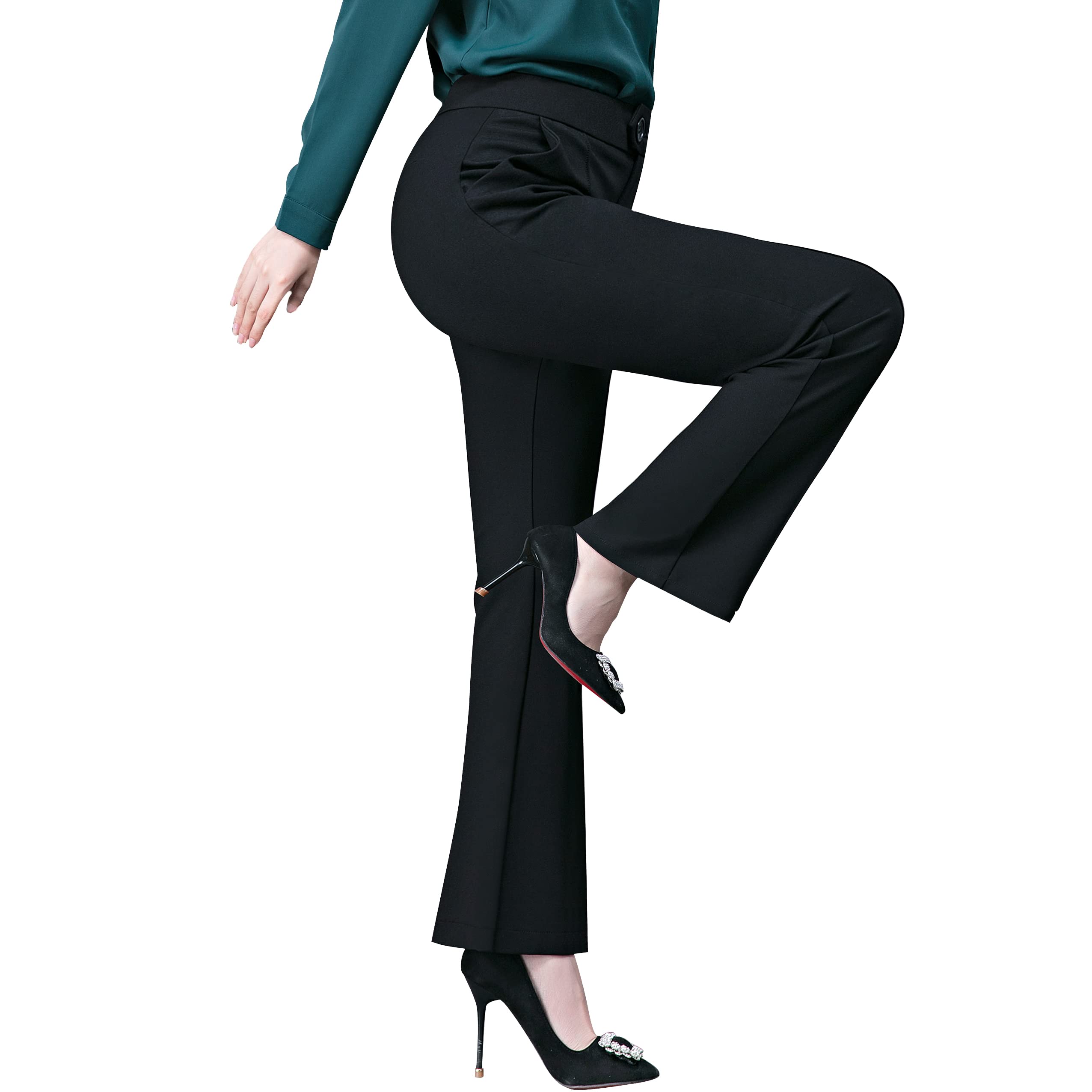 SPECIALMAGIC Dress Pants Women Wide Leg Trousers High Waisted Stretchy Work Pants for Business Dark Black 28