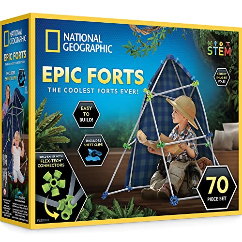 NATIONAL GEOGRAPHIC Kids Fort Building Kit - 70-Piece Indoor Fort Builder for Kids - Build a Fort for Creative Play, STEM Building Toy, Fort Building Kit for Kids 6-10, Blanket Fort Kit for Kids