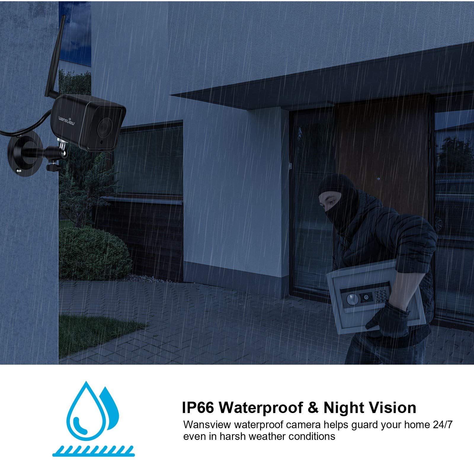 Outdoor Security Camera, wansview 1080P Wireless WiFi IP66 Waterproof Surveillance Home Camera with Motion Detection, 2 Way Audio, Night Vision, SD Card Storage and Works with Alexa W6 (Black)