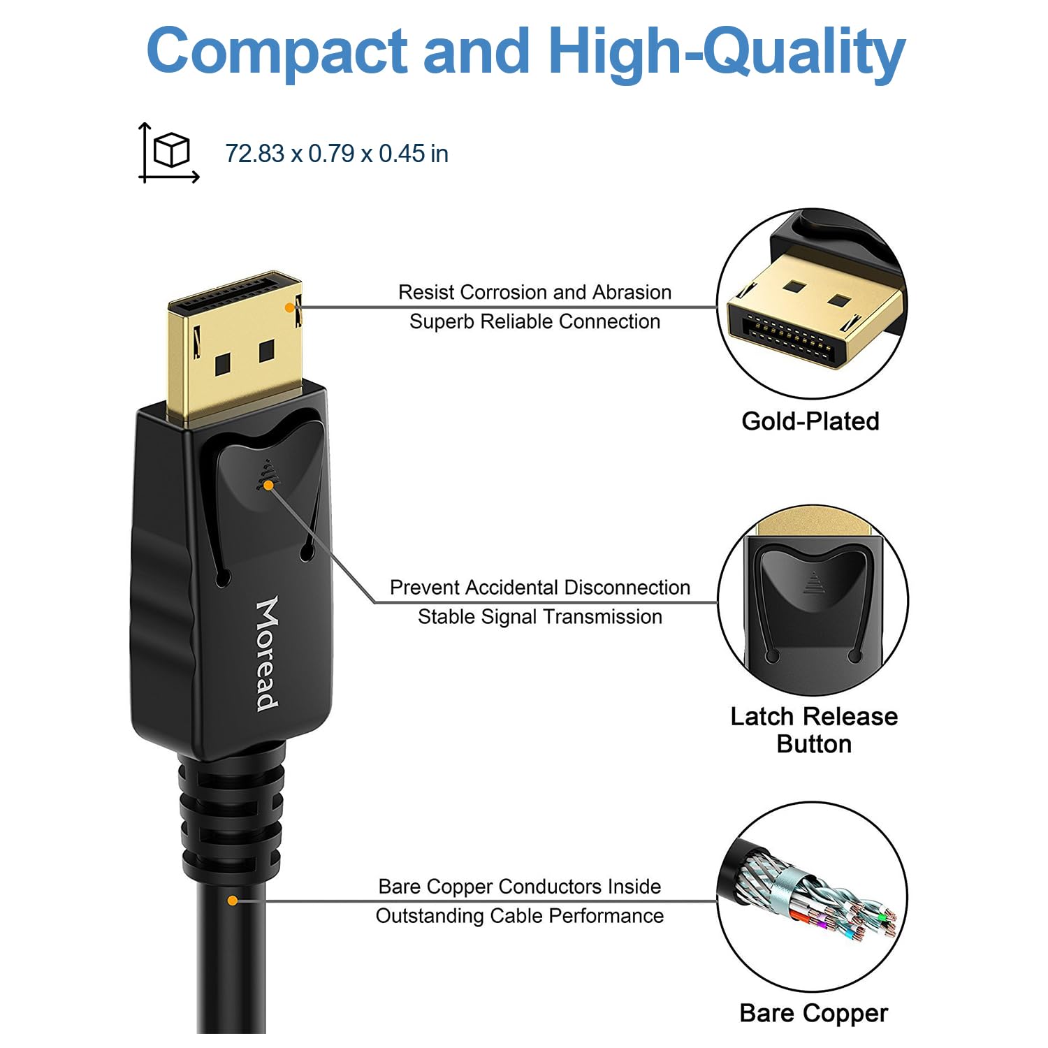 Moread DisplayPort to DisplayPort Cable, 6 Feet, 2 Pack, Gold-Plated Display Port Cable (4K@60Hz, 2K@144Hz) DP Cable Compatible with Computer, Desktop, Laptop, PC, Monitor, Projector - Black