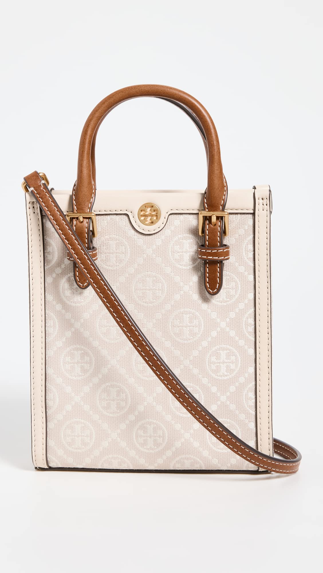 Tory Burch Women's Mini T Monogram Tote, Ivory, Off White, One Size