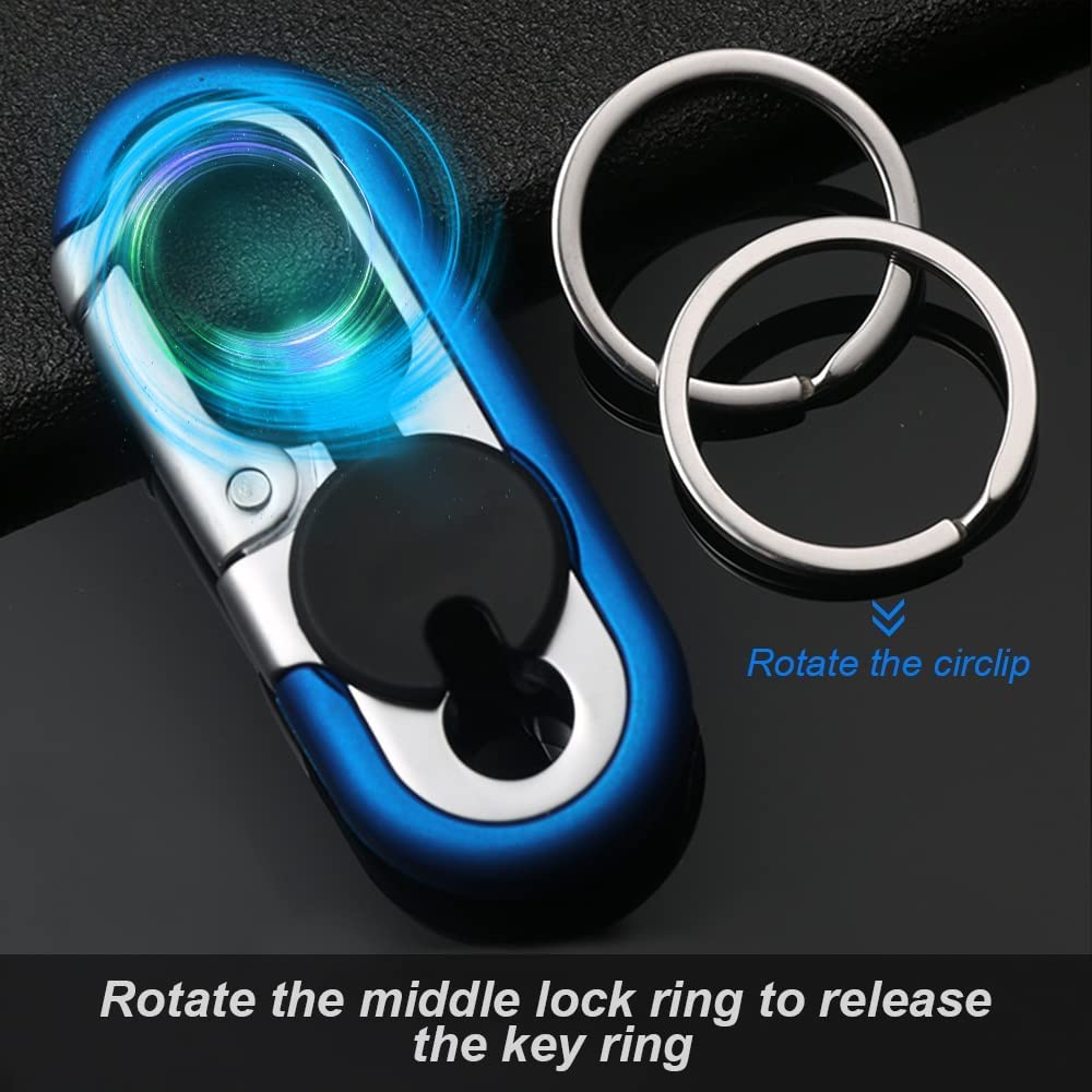 Shardnn Men’s Car Key Chain - Personalized Car Keychain for Men 3 Pack, Double Ring Design, Metal Waistband Car Keychain (Black-Orange-Blue)