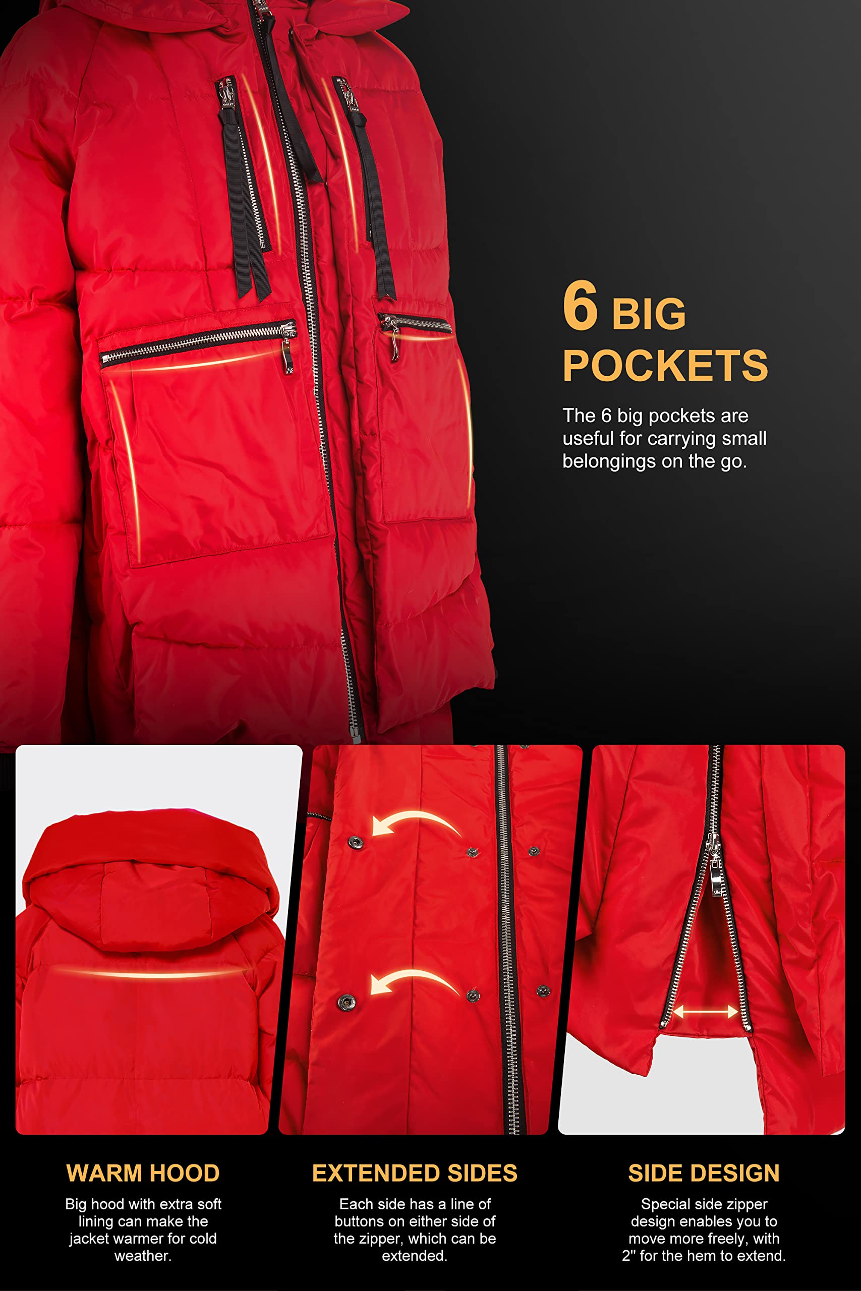 Orolay Women's Thickened Down Jacket Red Small